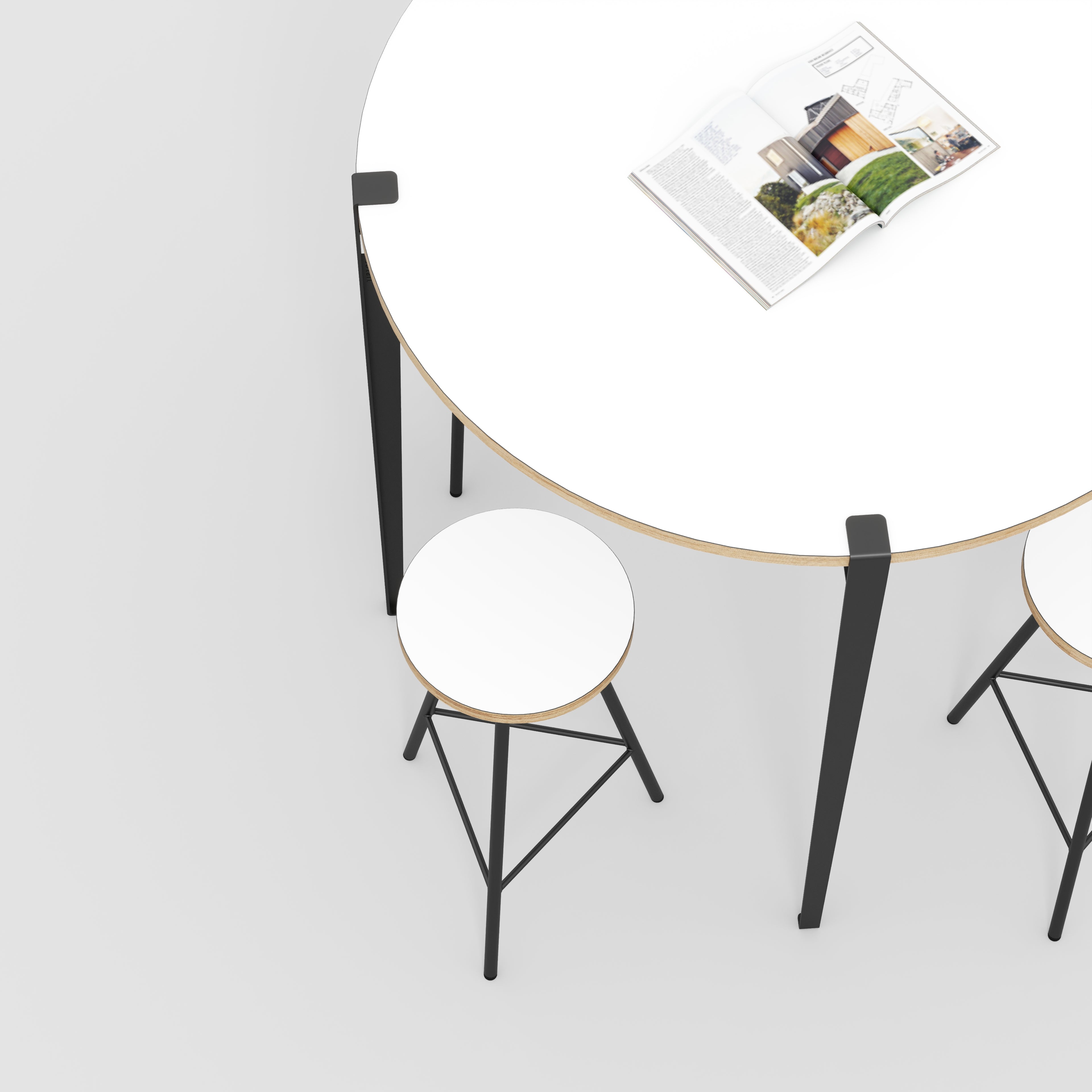Round Table with Black Tiptoe Legs - Formica White - 1200(dia) x 1100 ...