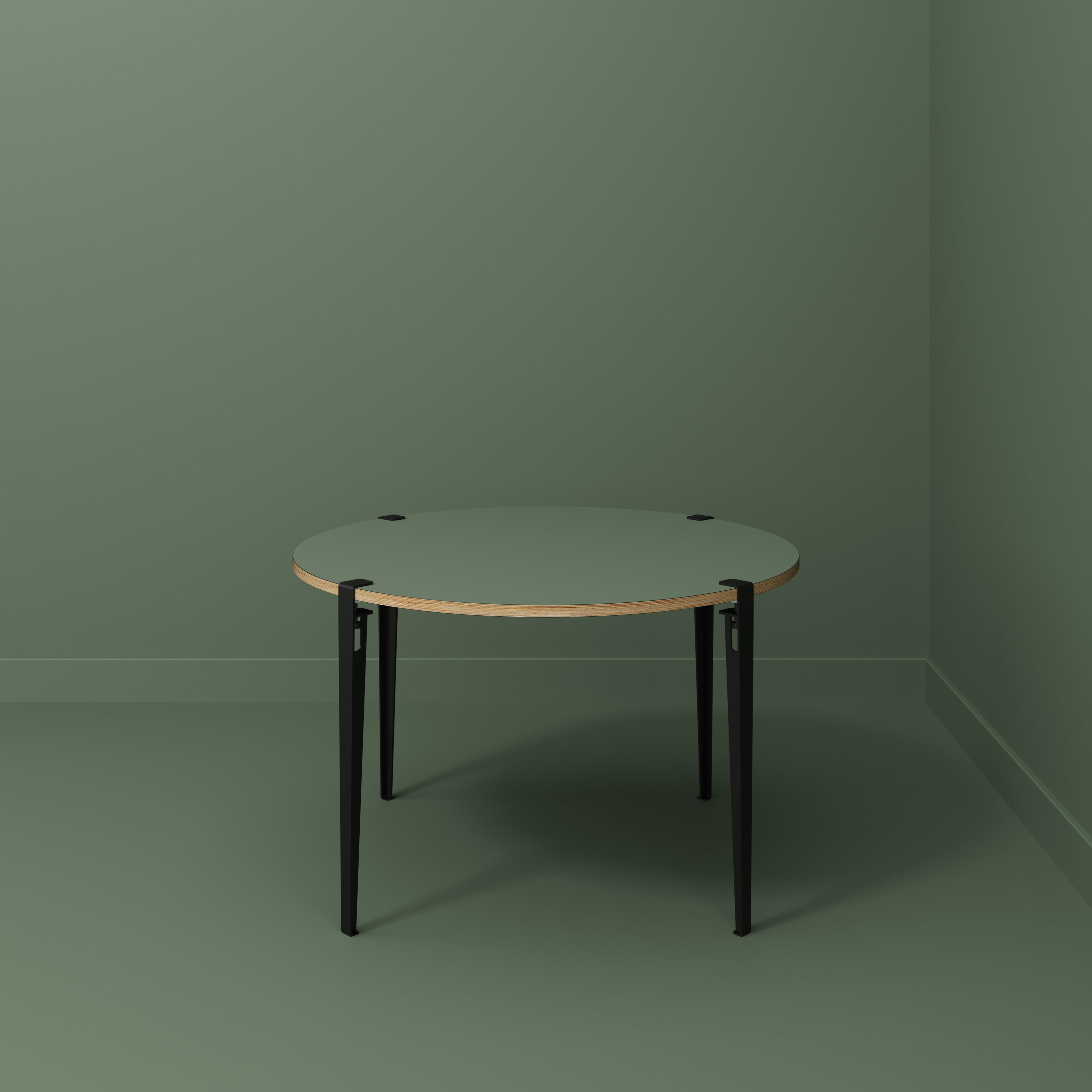 Plywood Round Table with Black Tiptoe Legs - Formica Green Slate - 120