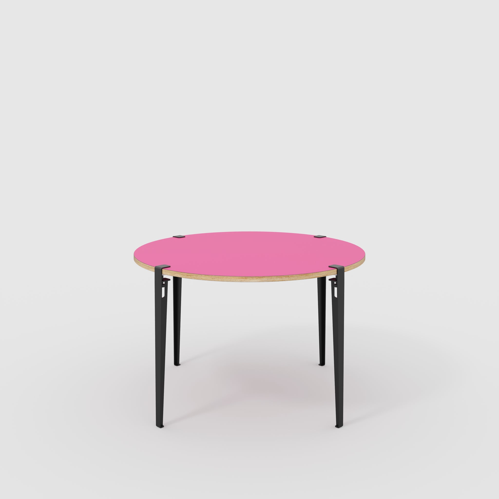 Plywood Round Table with Black Tiptoe Legs - Formica Juicy Pink - 1200