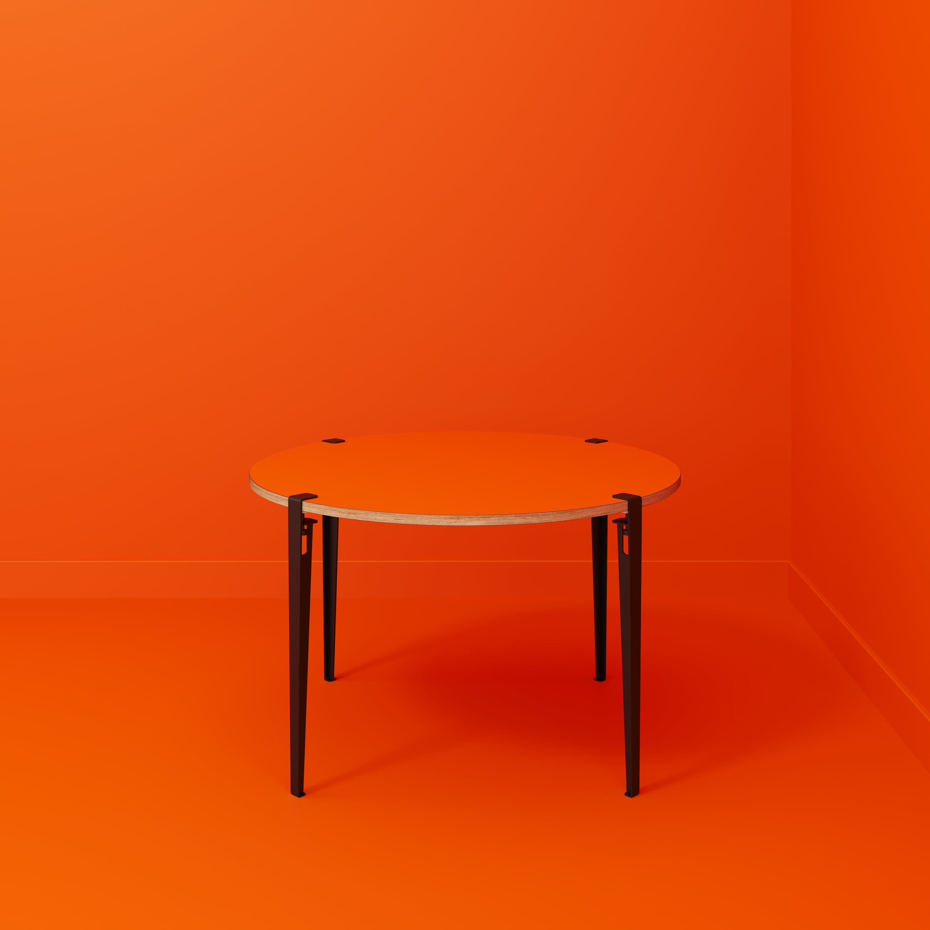 Plywood Round Table with Black Tiptoe Legs - Formica Levante Orange