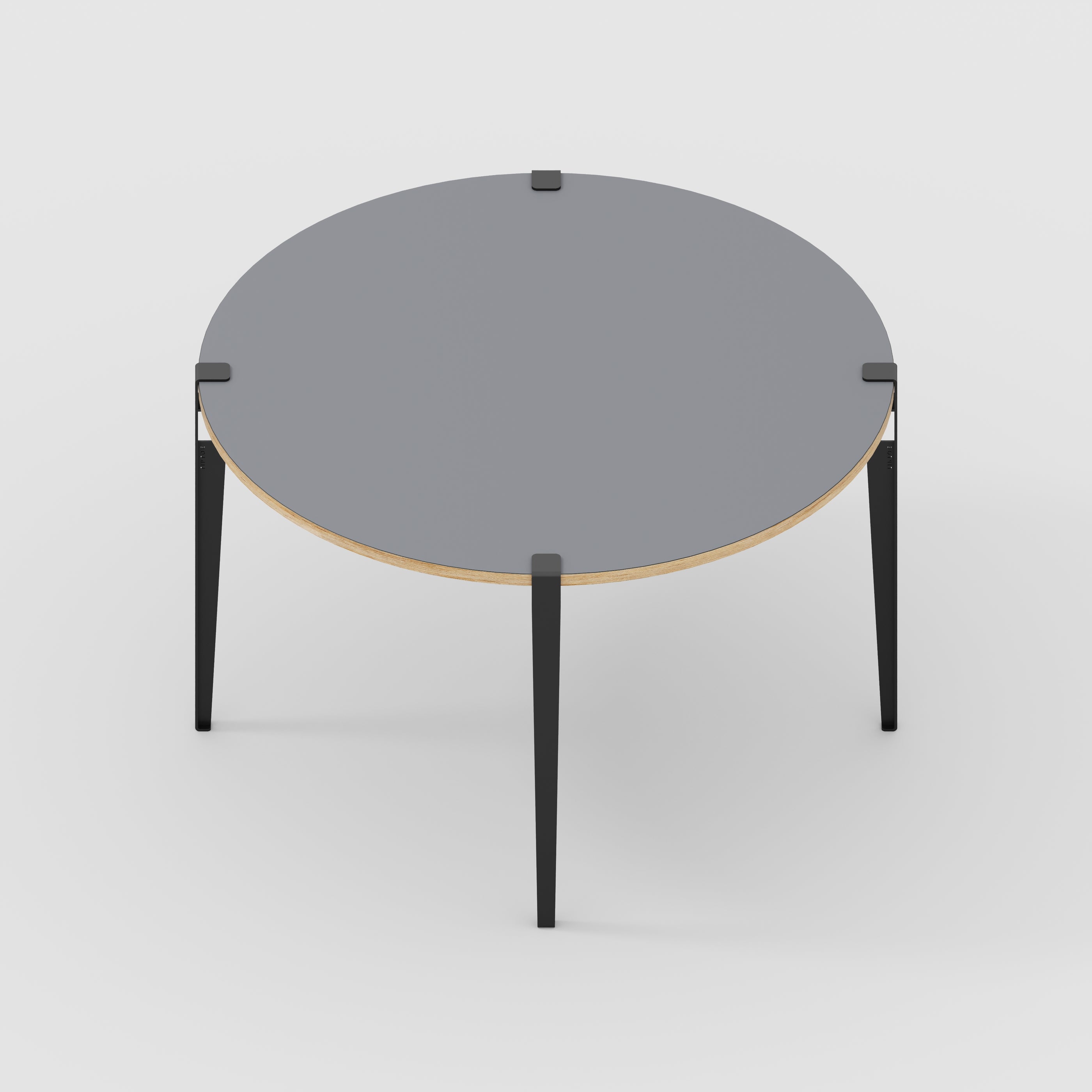 Plywood Round Table with Black Tiptoe Legs - Formica Tornado Grey - 12