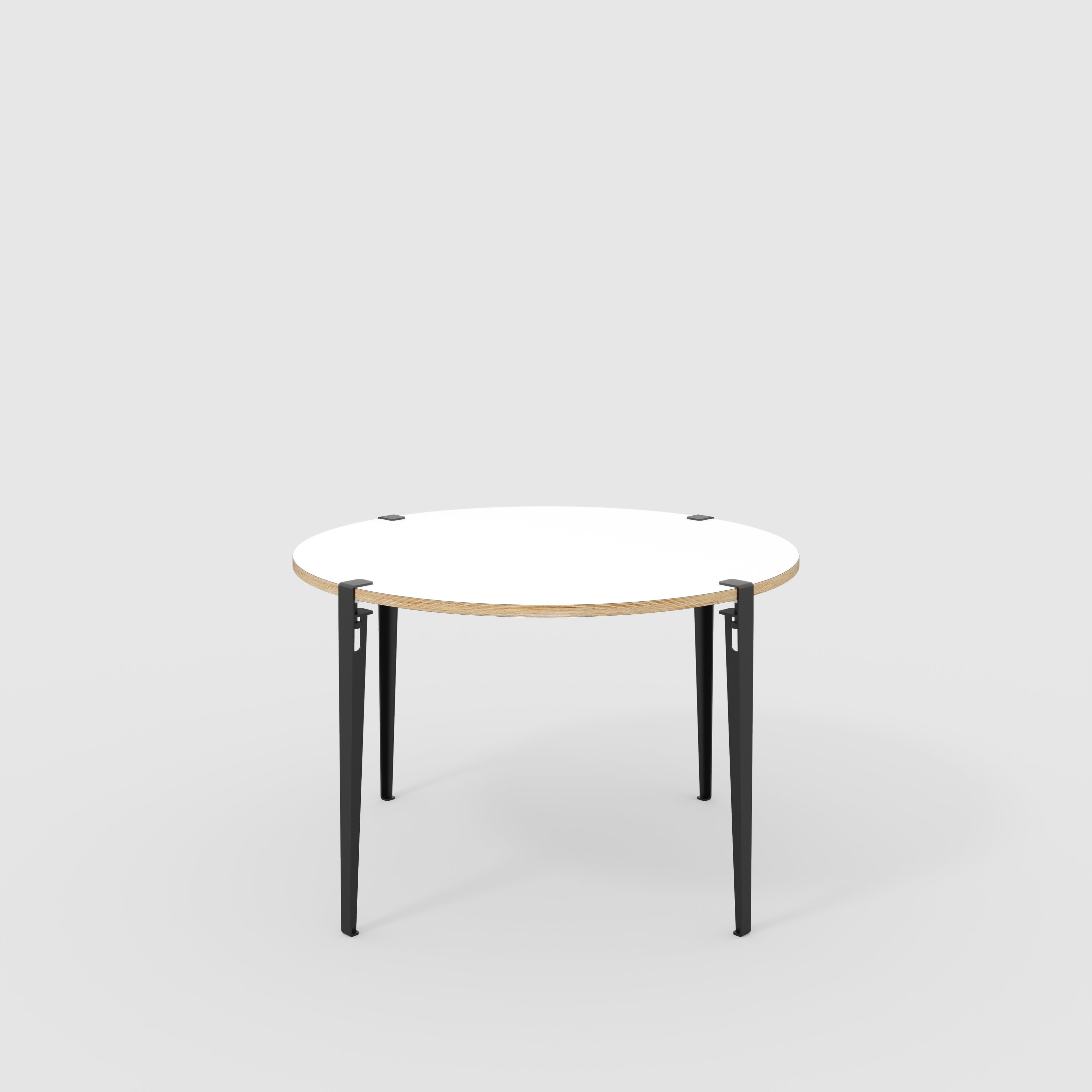 Plywood Round Table with Black Tiptoe Legs - Formica White - 1200(dia)