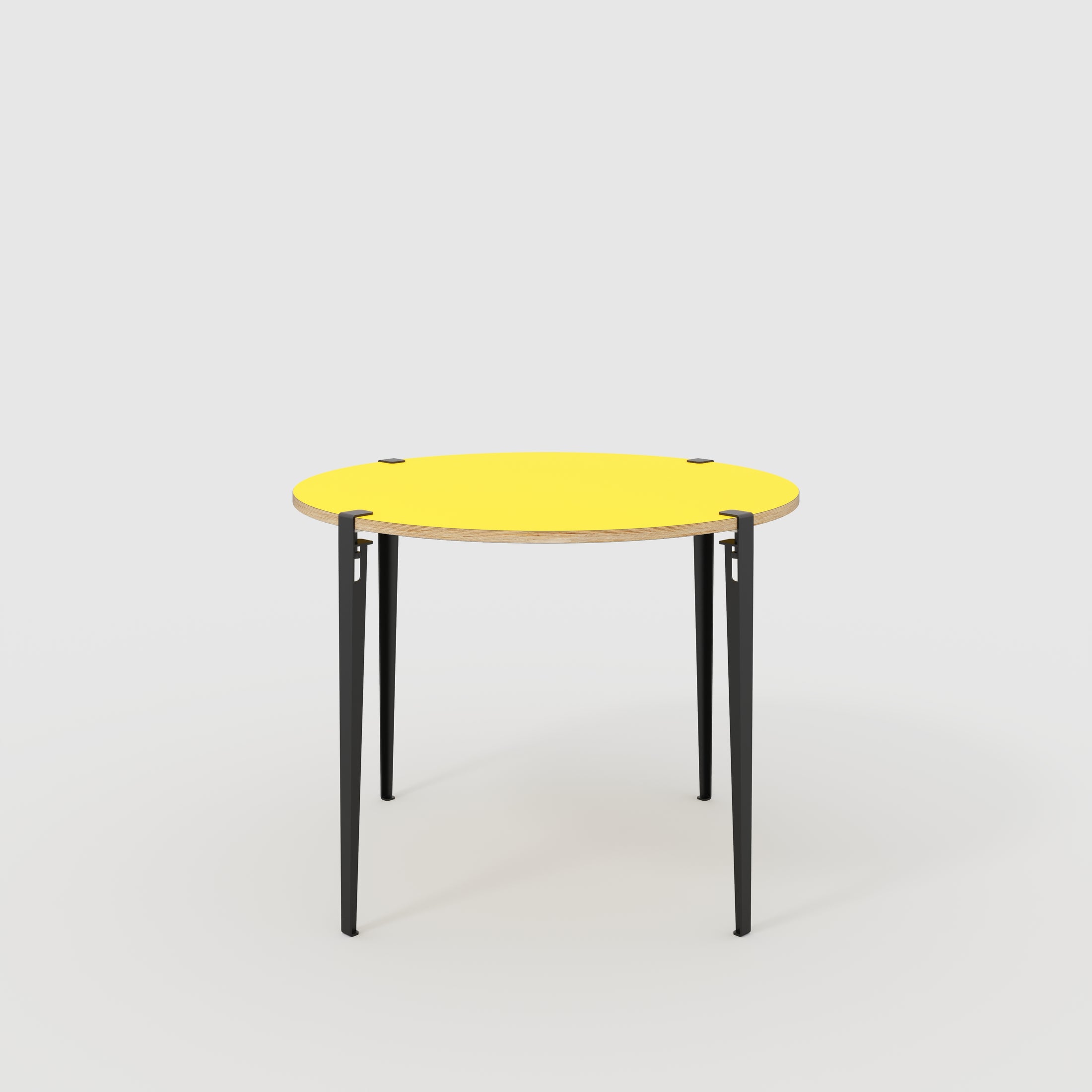 Plywood Round Table with Black Tiptoe Legs - Formica Chrome Yellow - 1