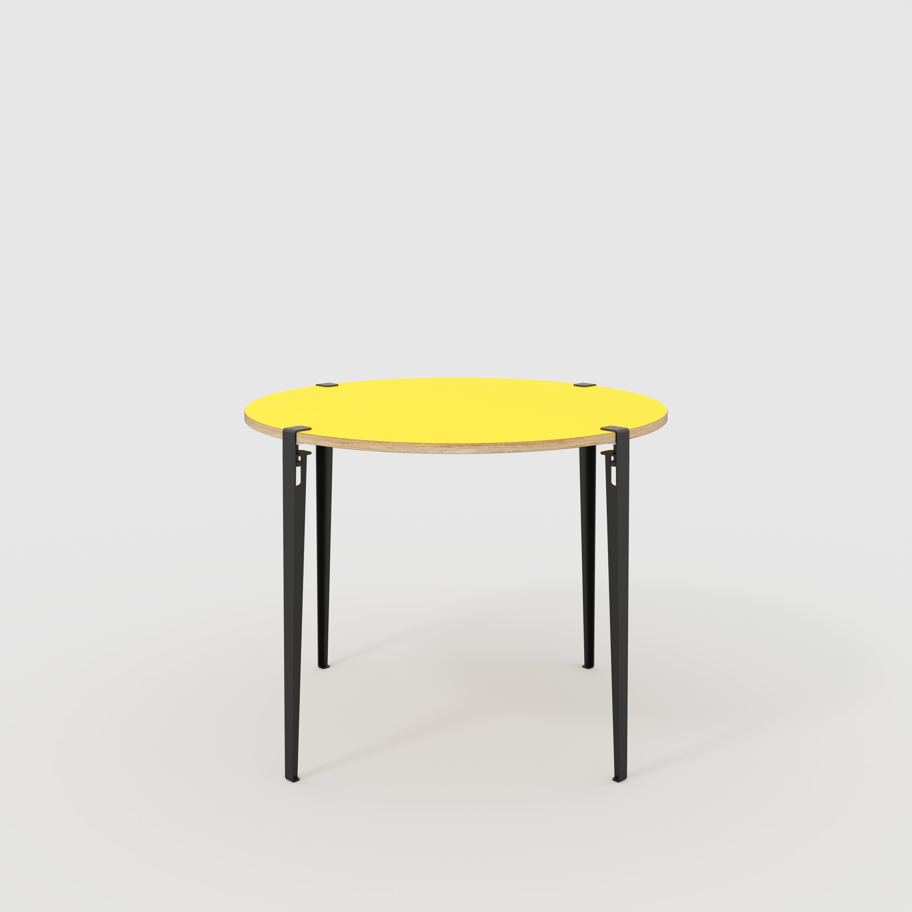 Plywood Round Table with Black Tiptoe Legs - Formica Chrome Yellow - 1