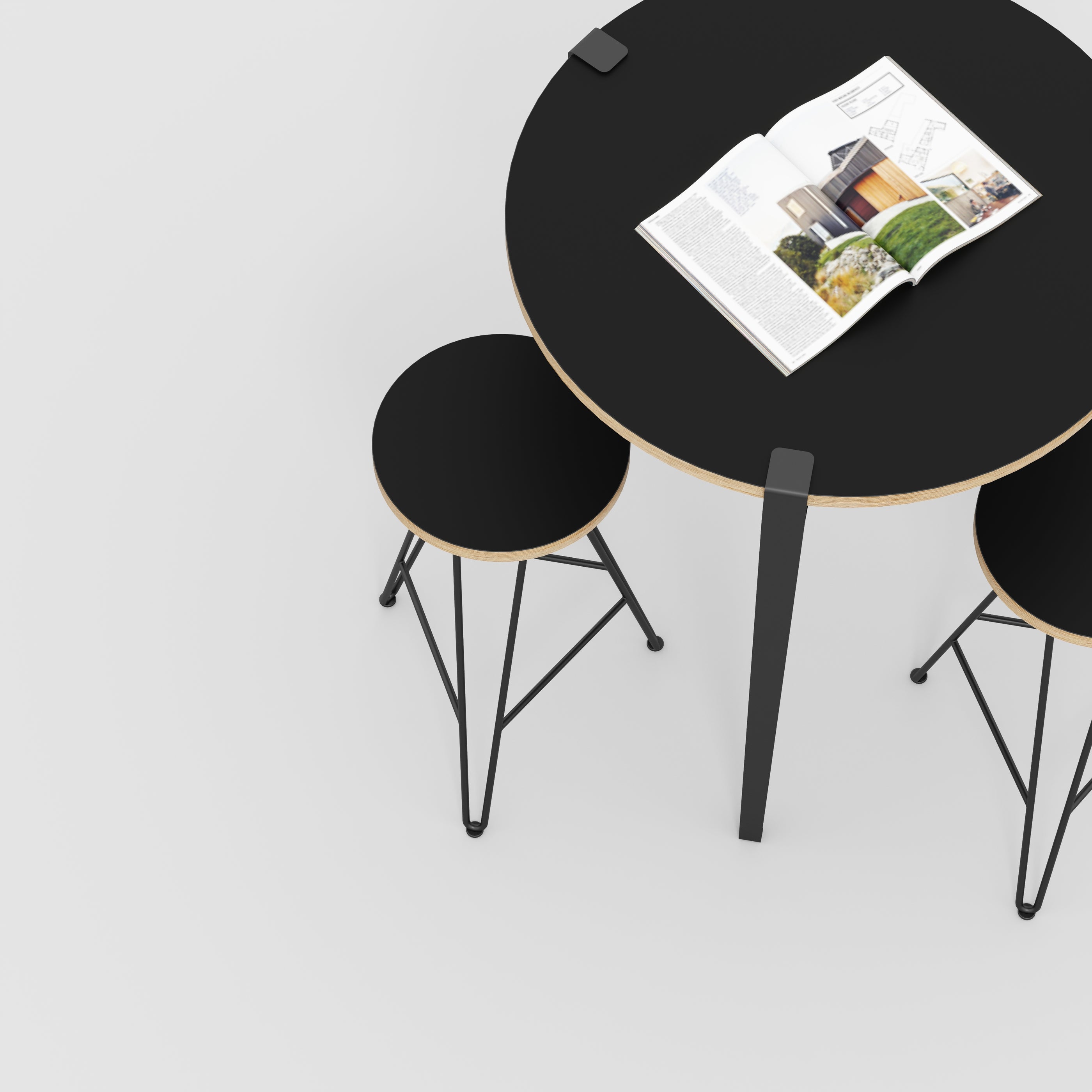 Plywood Round Table with Black Tiptoe Legs - Formica Diamond Black - 8