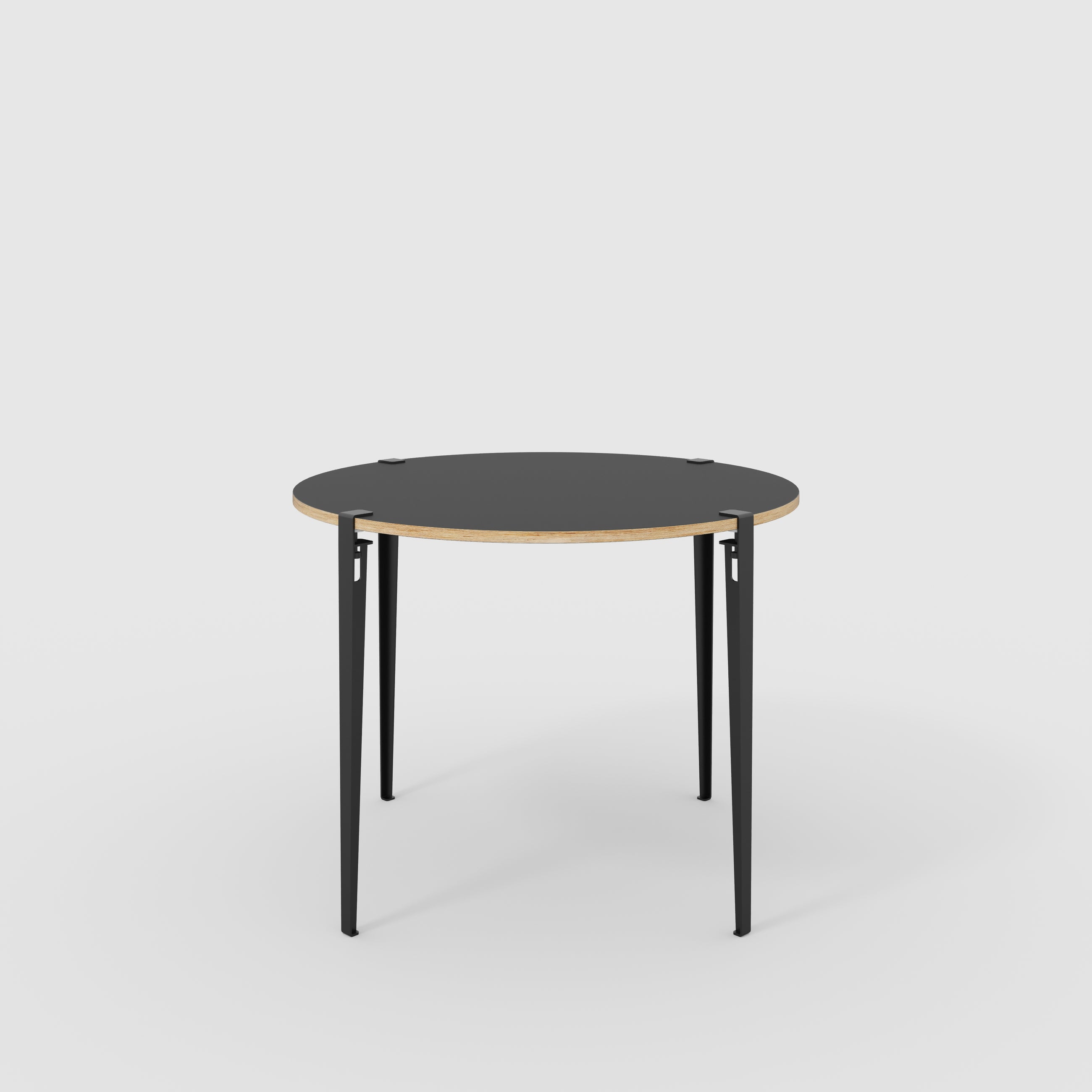 Plywood Round Table with Black Tiptoe Legs - Formica Diamond Black - 1