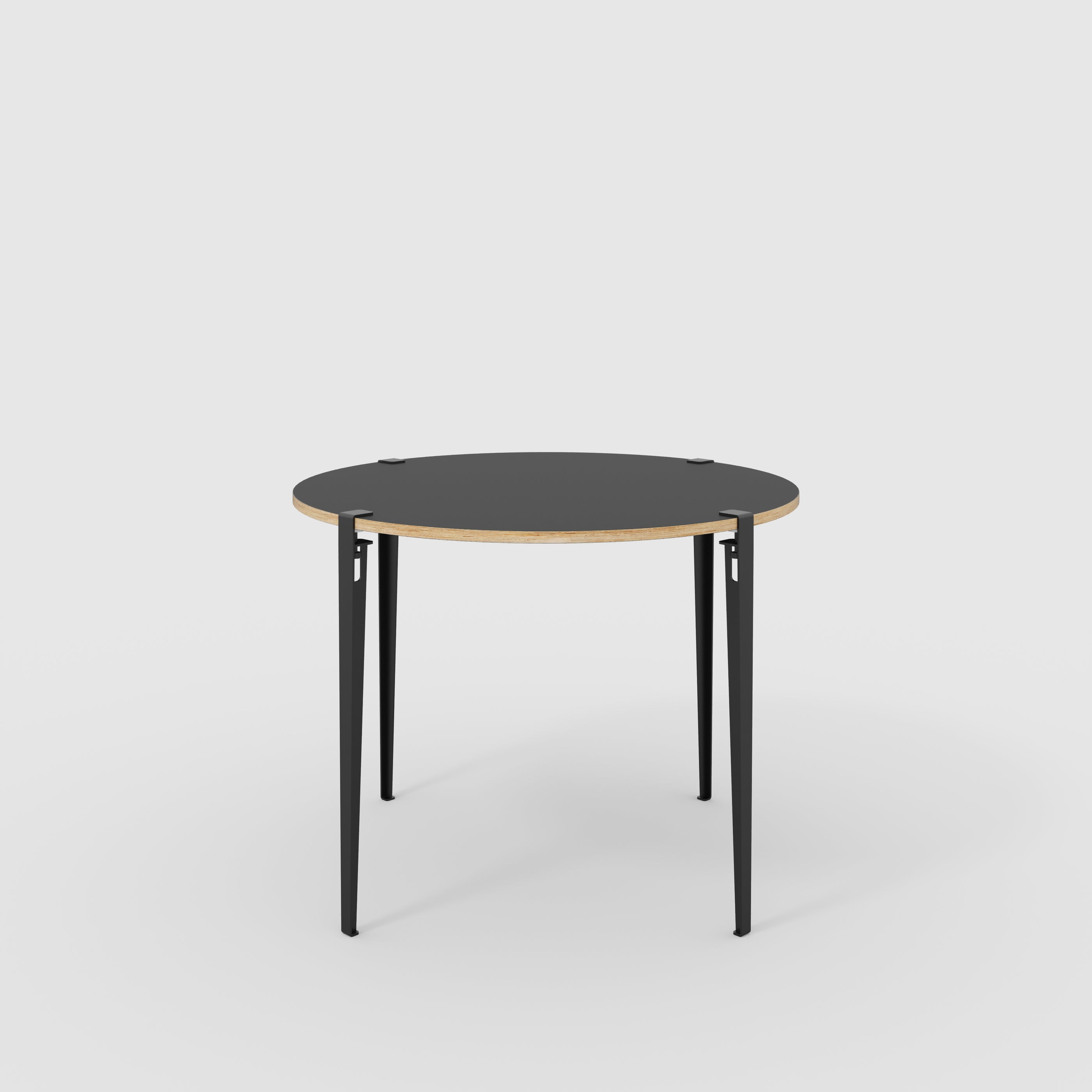 Plywood Round Table with Black Tiptoe Legs - Formica Diamond Black - 1