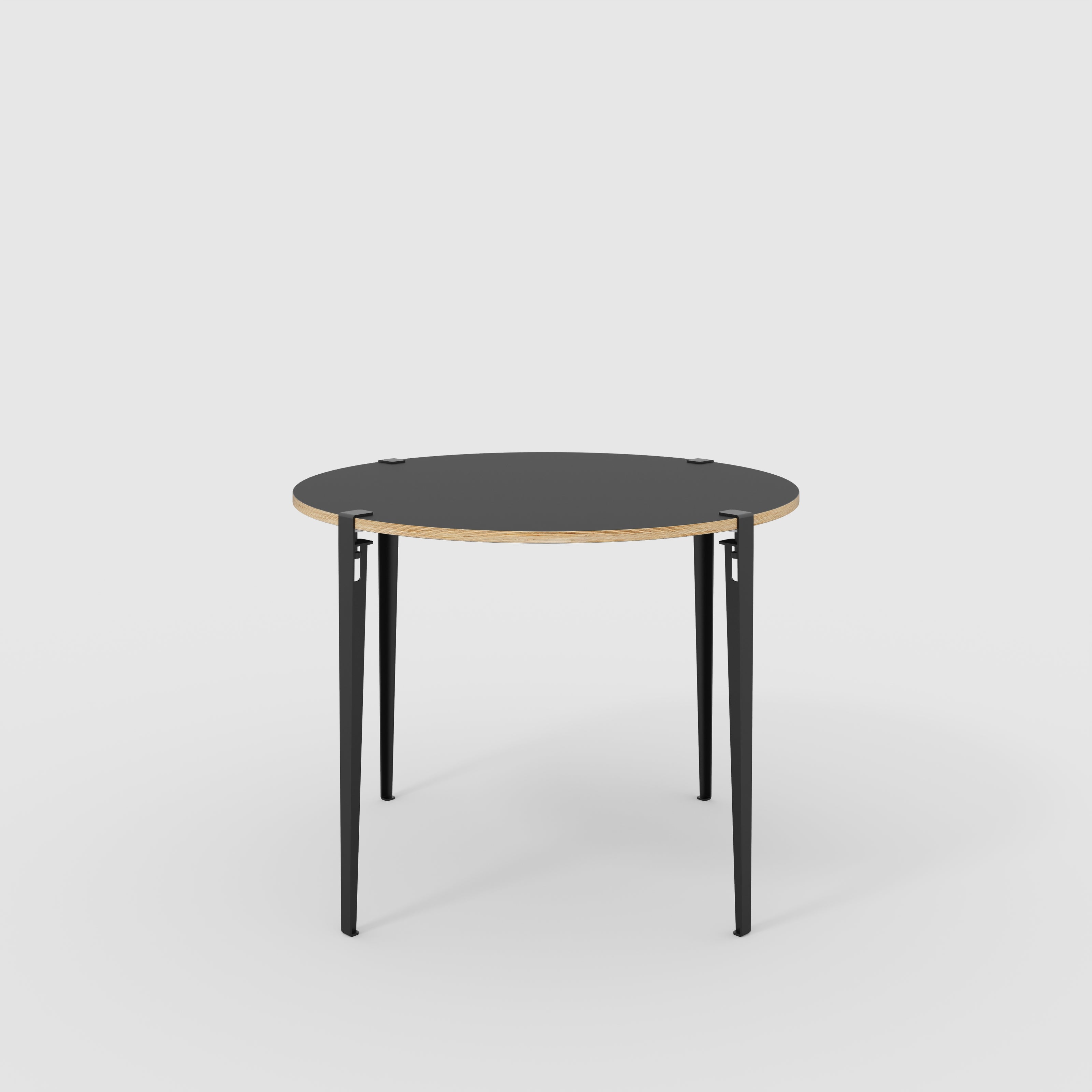 Plywood Round Table with Black Tiptoe Legs - Formica Diamond Black - 1