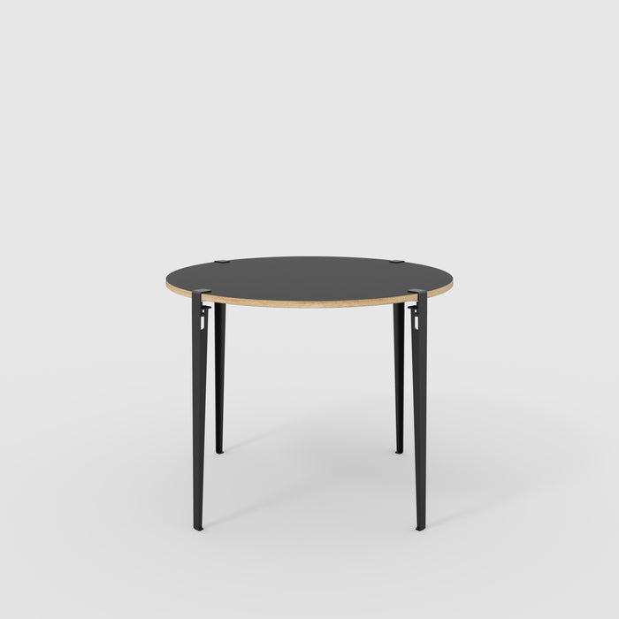 Plywood Round Table with Black Tiptoe Legs - Formica Diamond Black - 1