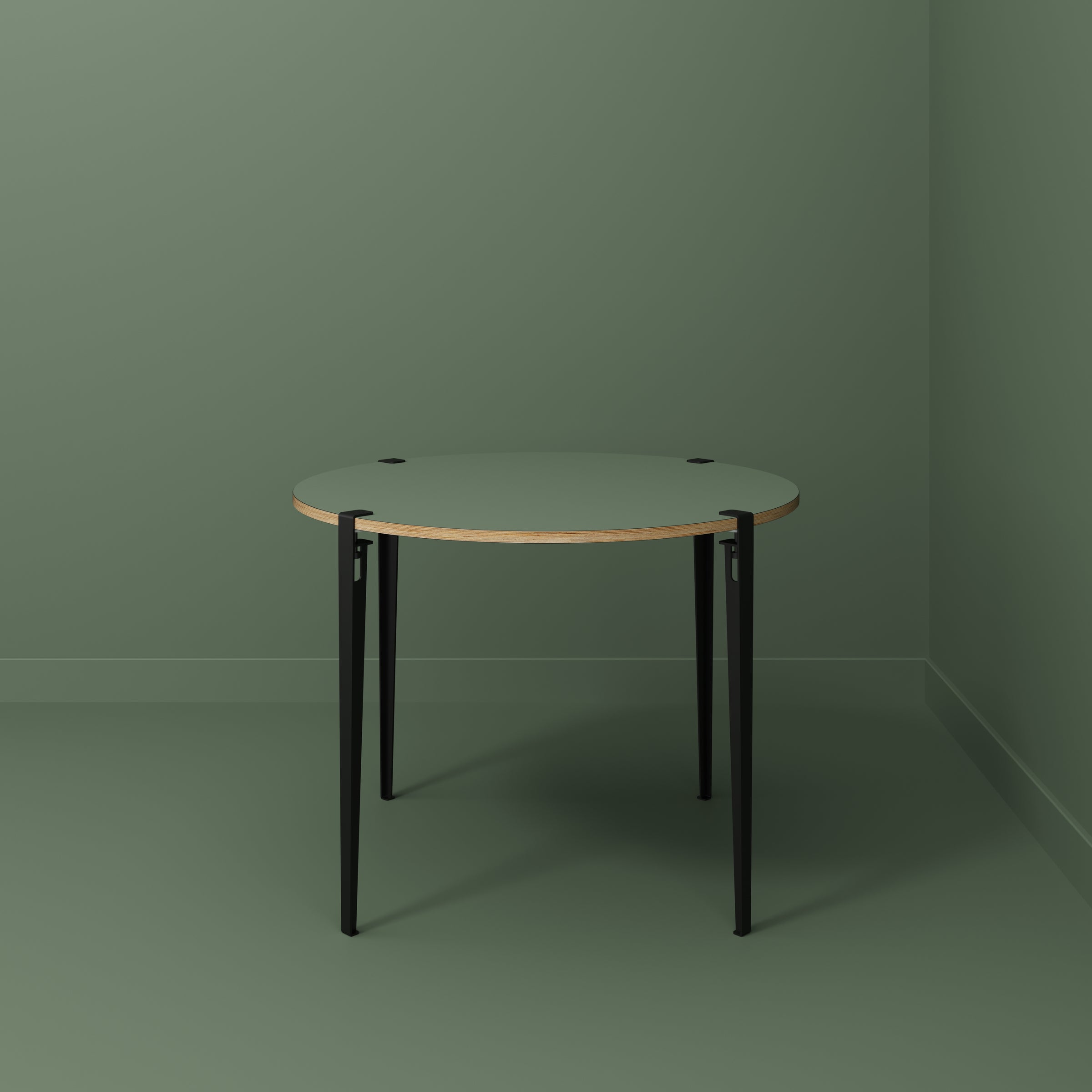 Plywood Round Table with Black Tiptoe Legs - Formica Green Slate - 120