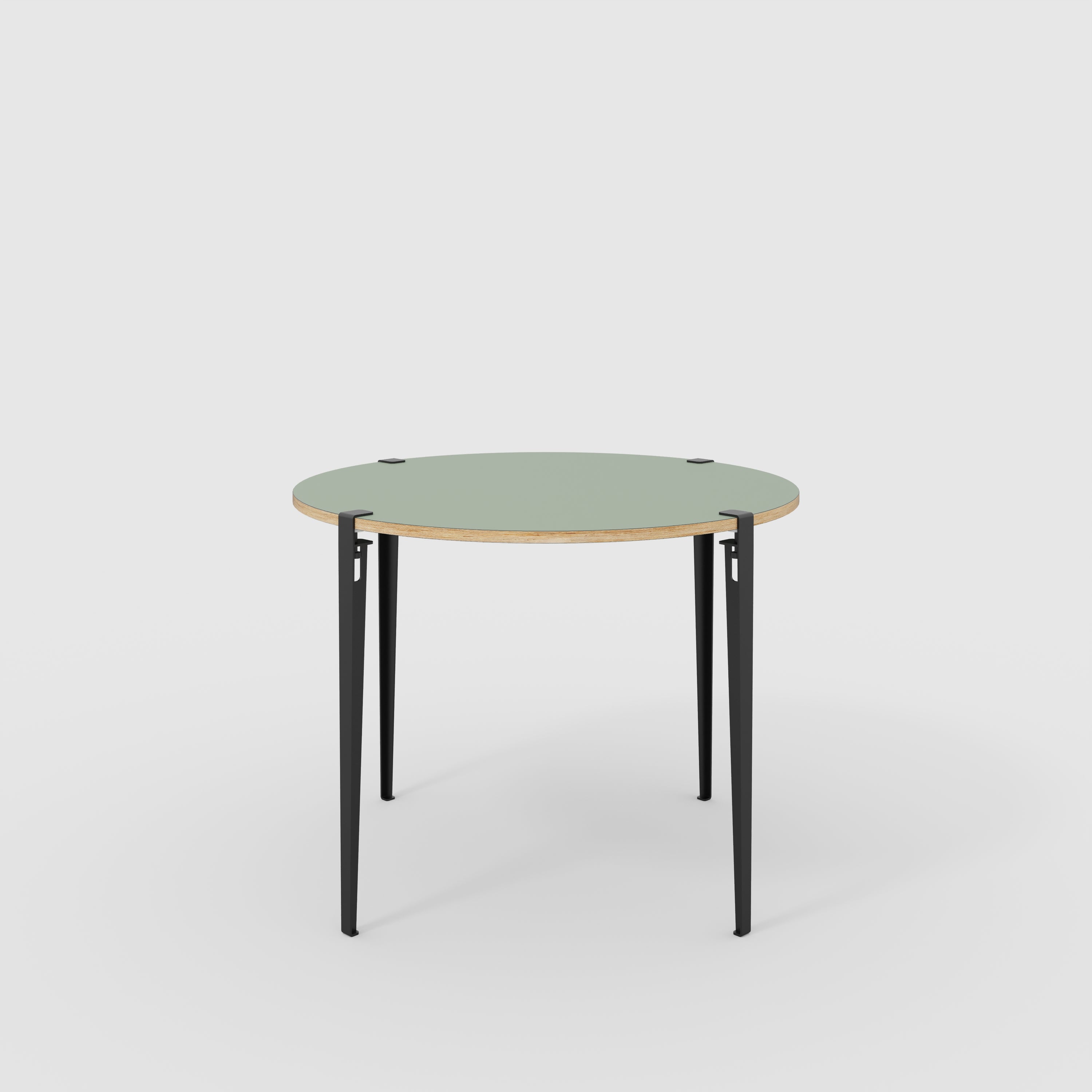 Plywood Round Table with Black Tiptoe Legs - Formica Green Slate - 120