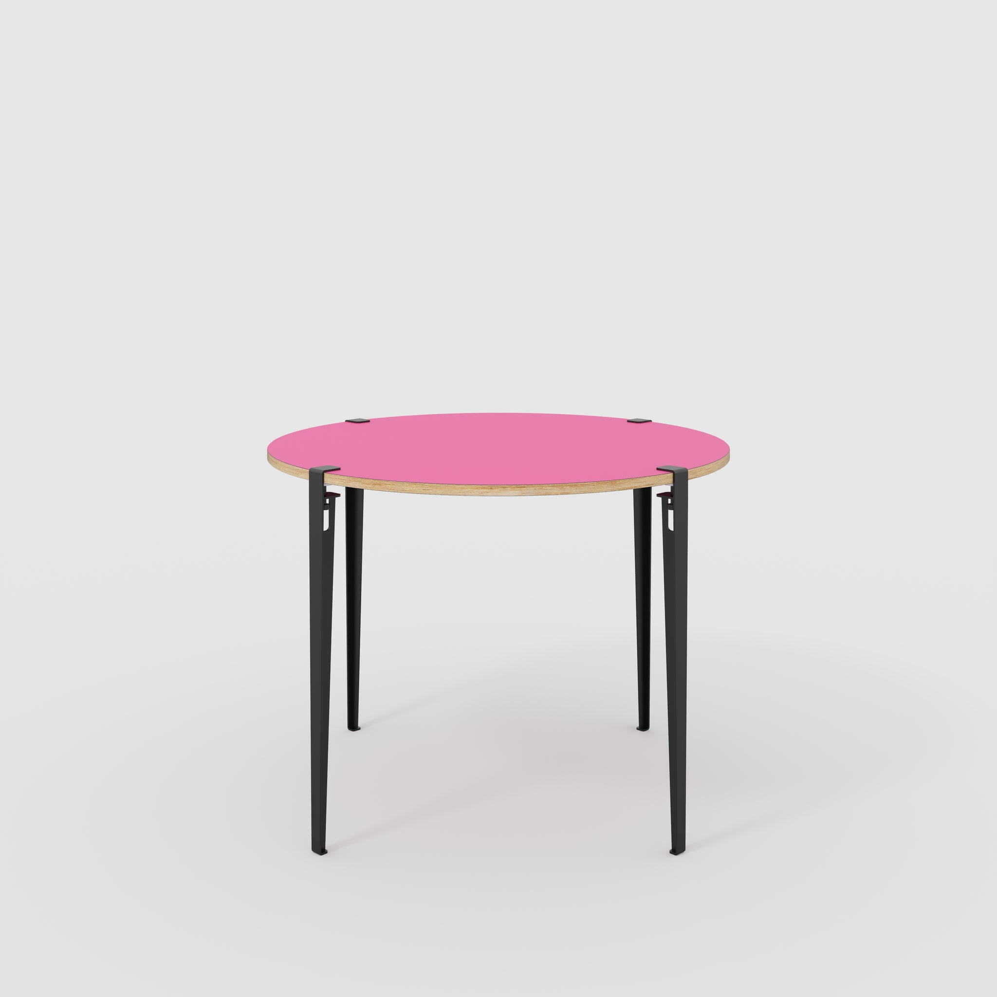 Plywood Round Table with Black Tiptoe Legs - Formica Juicy Pink - 1200