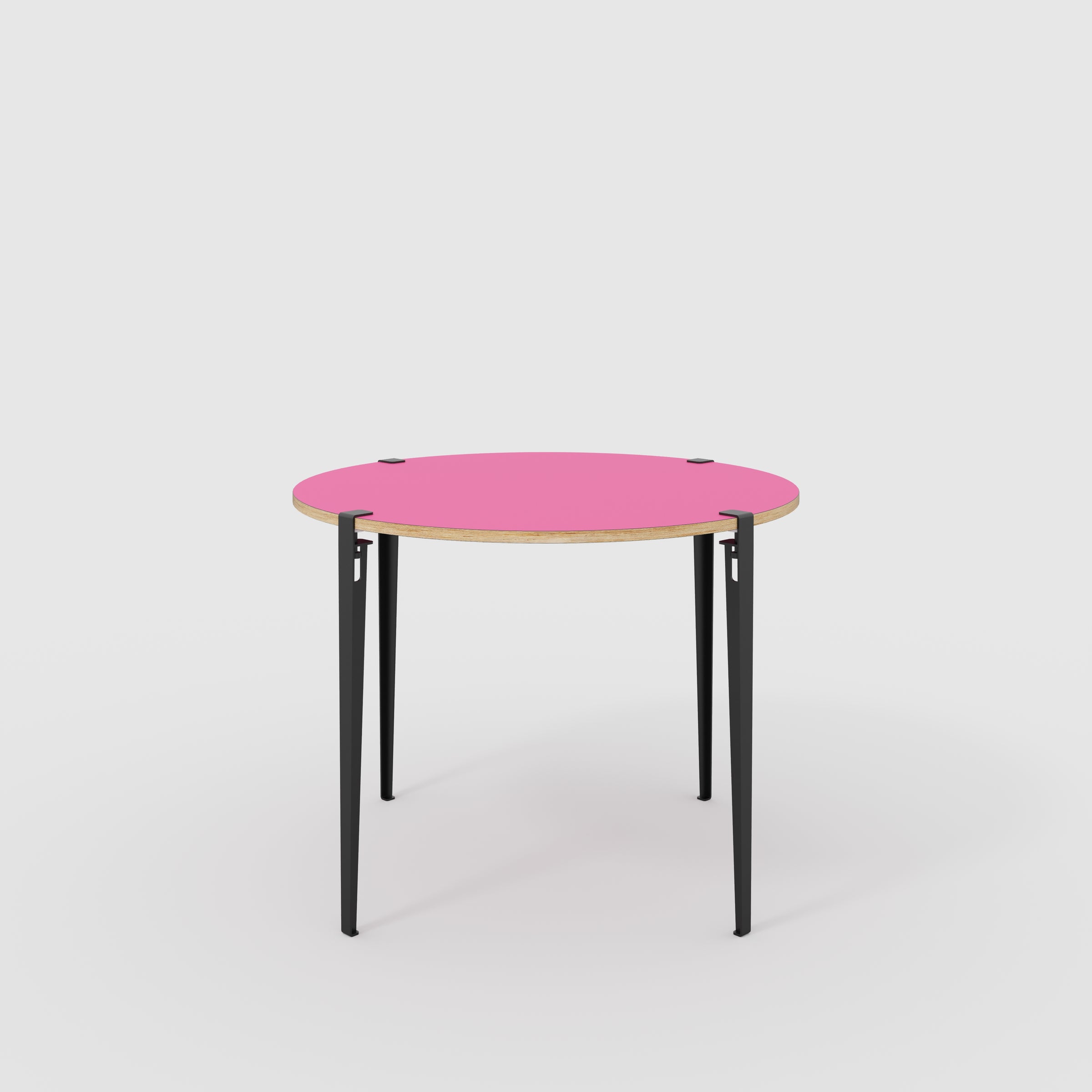 Plywood Round Table with Black Tiptoe Legs - Formica Juicy Pink - 1200