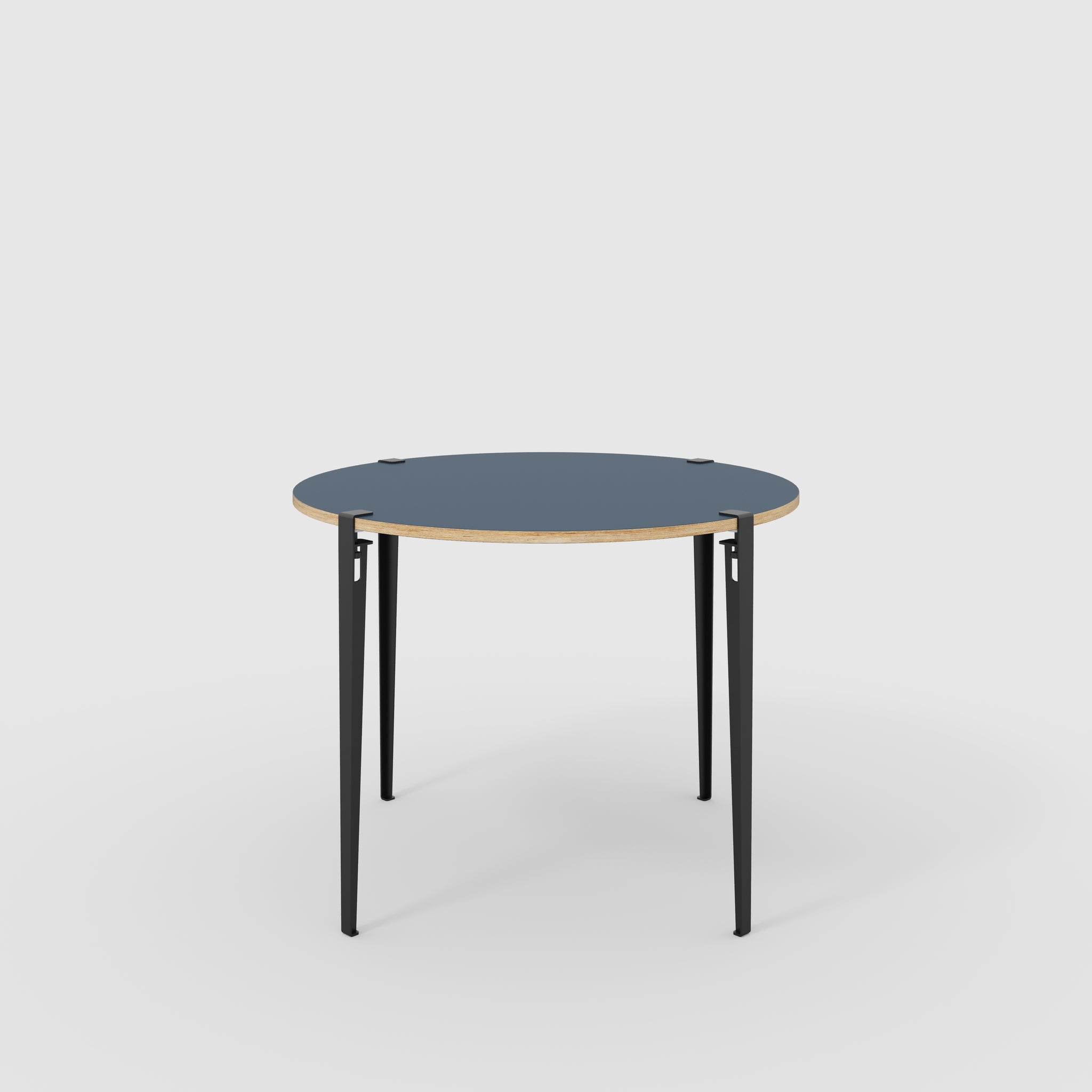 Plywood Round Table with Black Tiptoe Legs - Formica Night Sea Blue