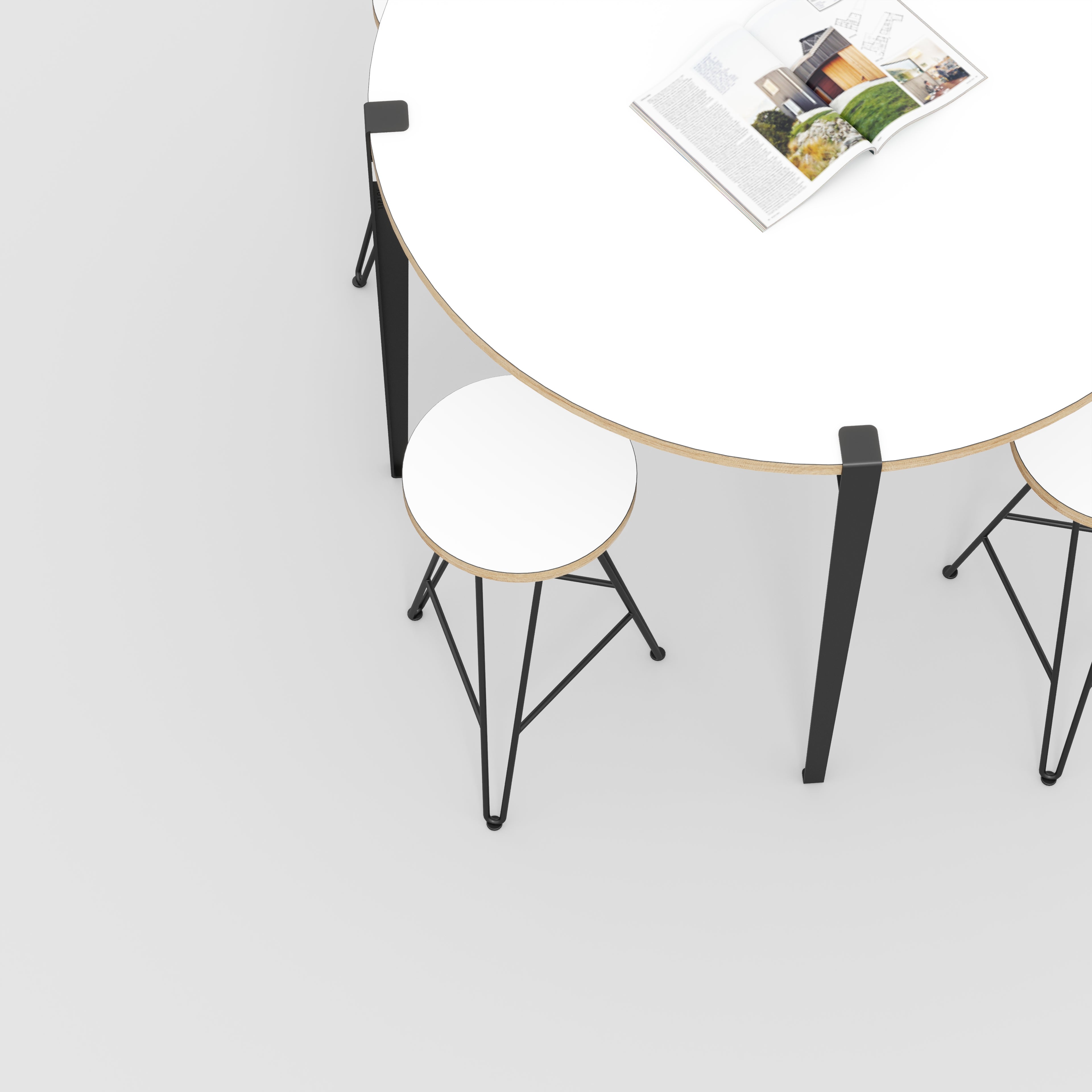 Round Table with Black Tiptoe Legs - Formica White - 1200(dia) x 900(h ...