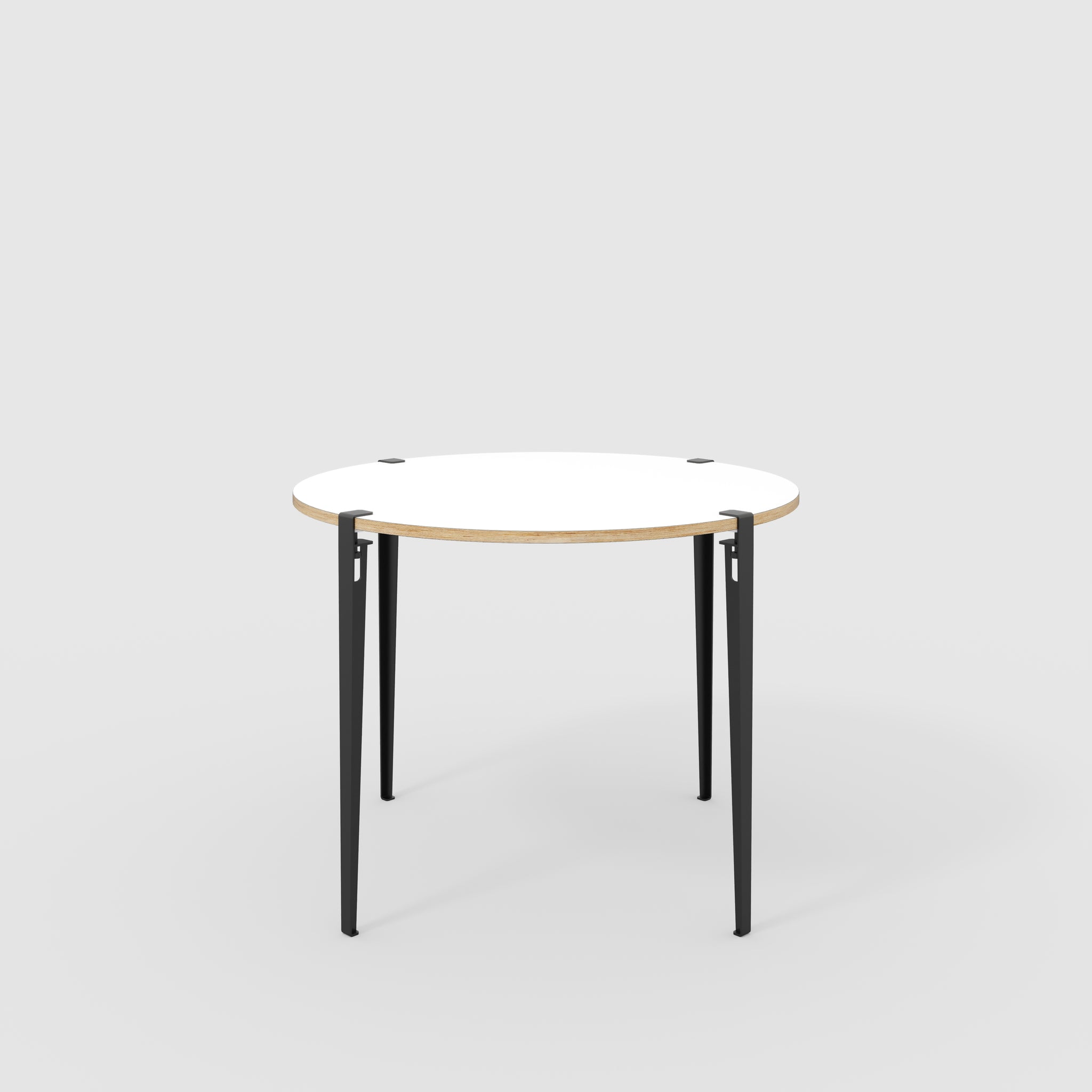 Plywood Round Table with Black Tiptoe Legs - Formica White - 1200(dia)