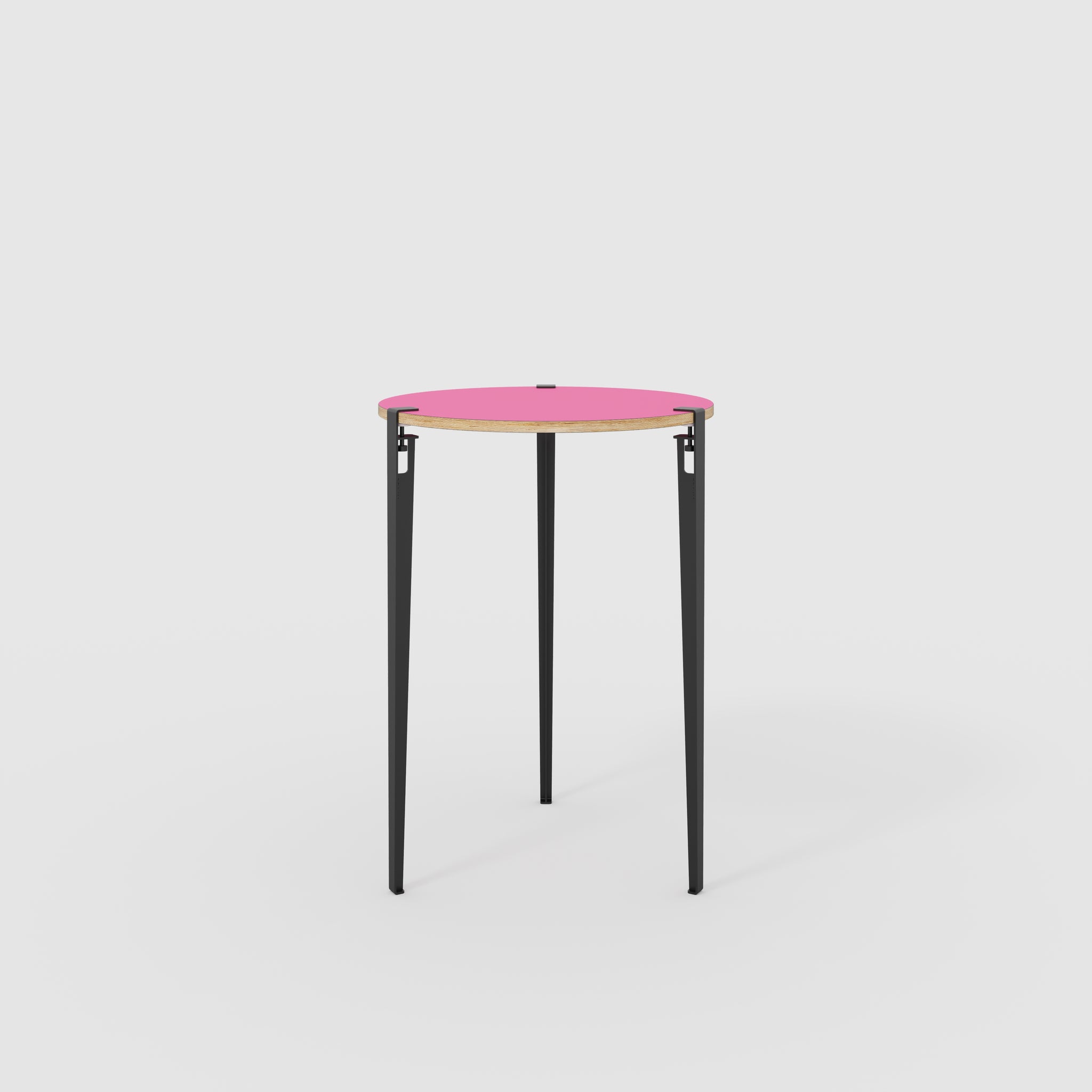 Plywood Round Table with Black Tiptoe Legs - Formica Juicy Pink - 800(