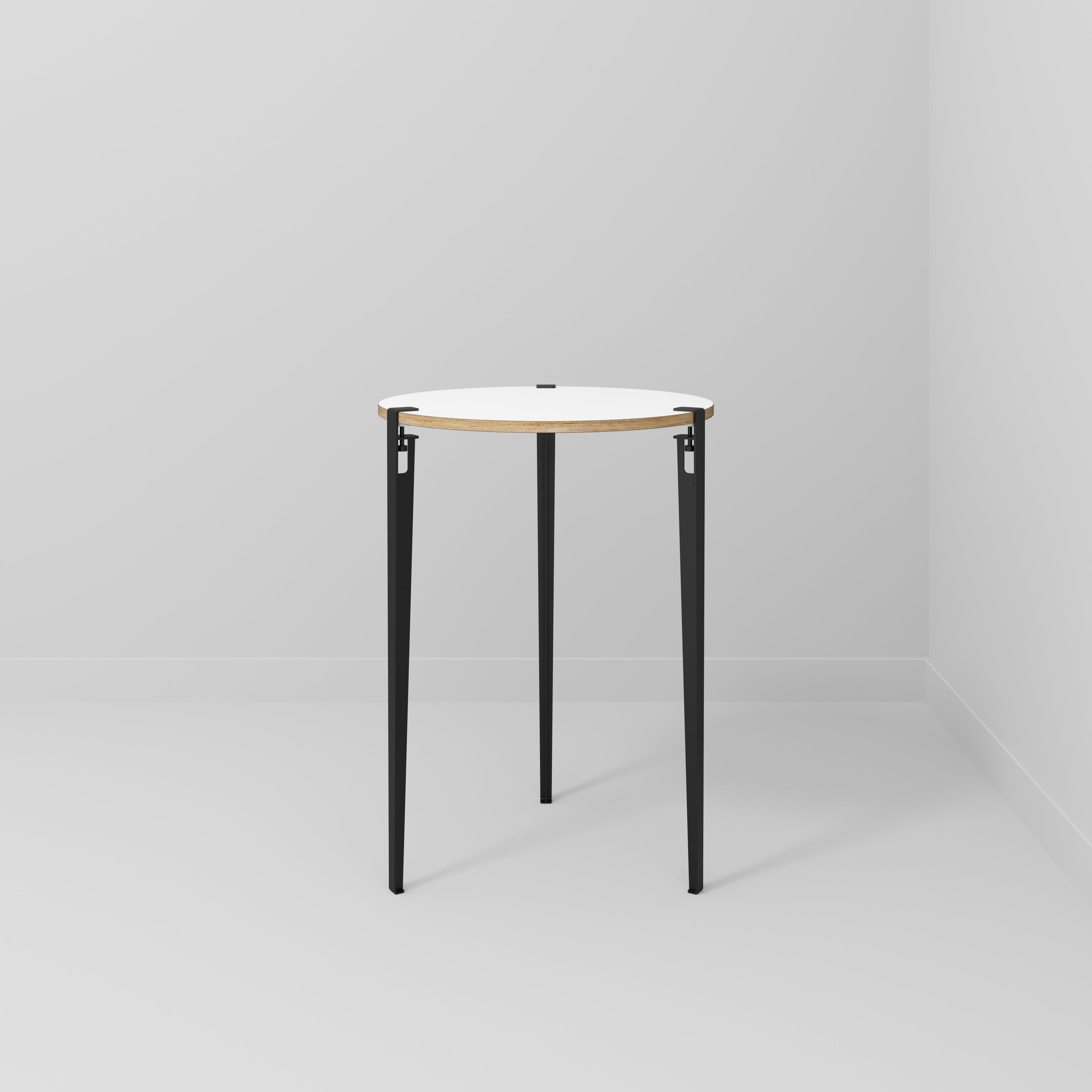 Plywood Round Table with Black Tiptoe Legs - Formica White - 800(dia)