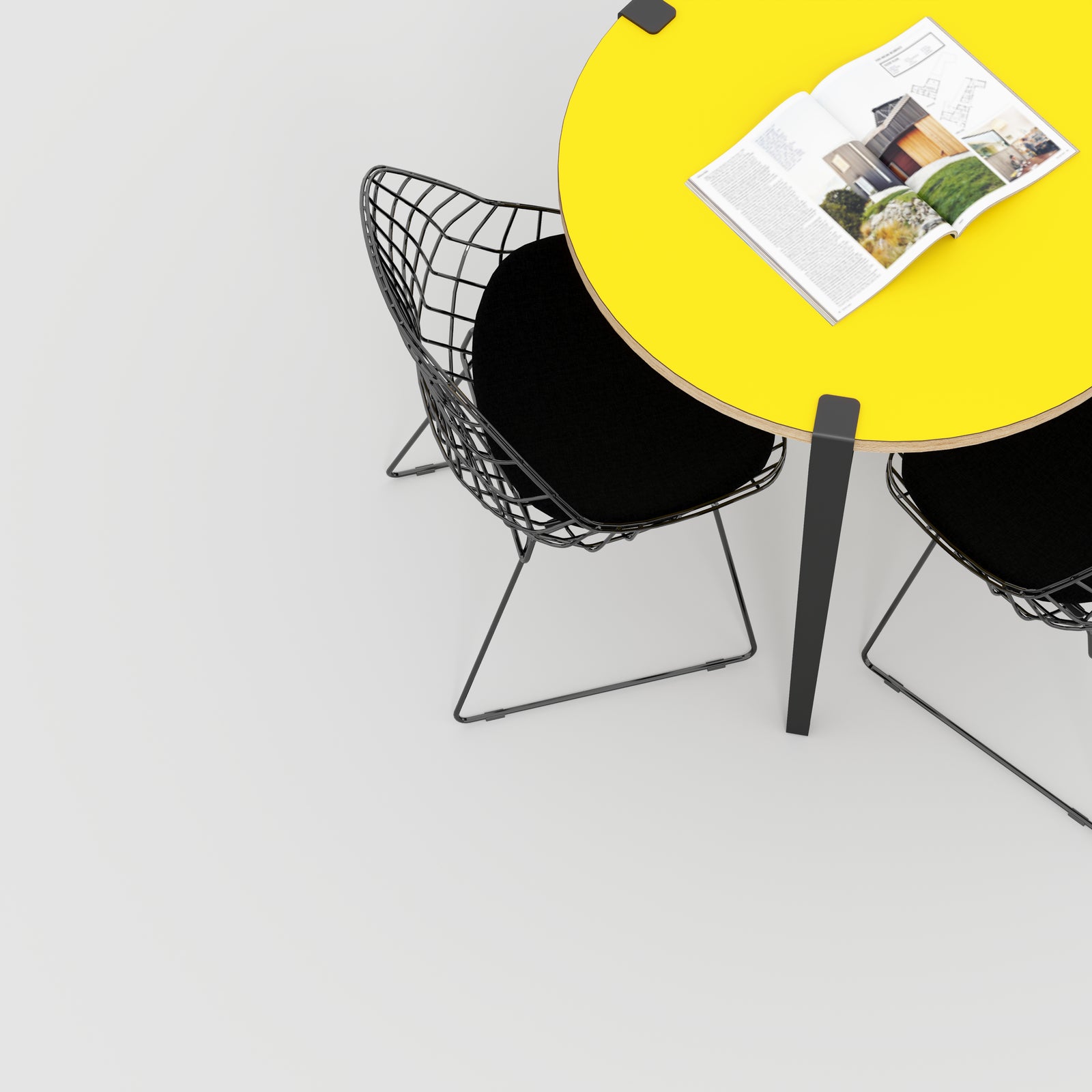 Plywood Round Table with Black Tiptoe Legs - Formica Chrome Yellow - 8