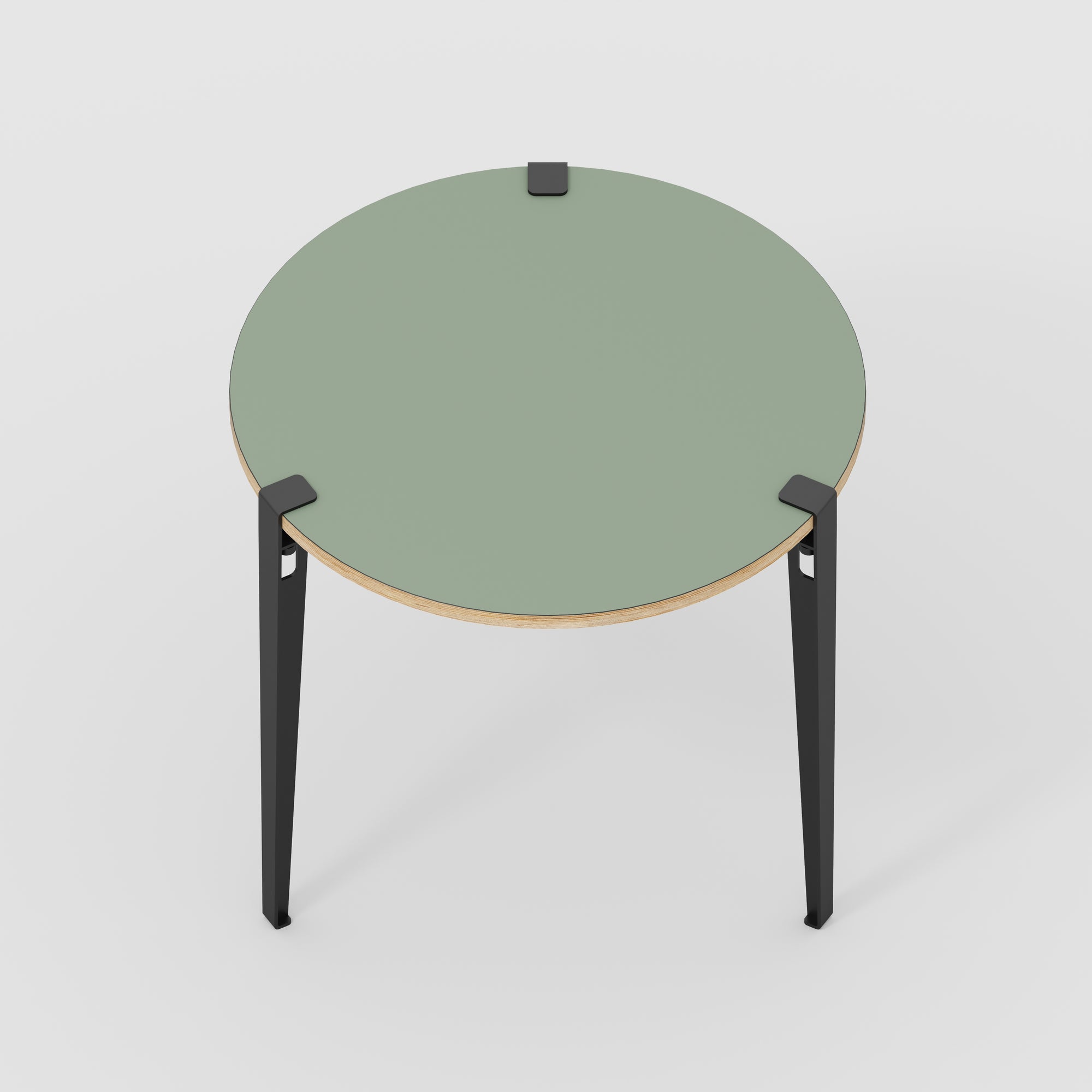 Plywood Round Table with Black Tiptoe Legs - Formica Green Slate - 800