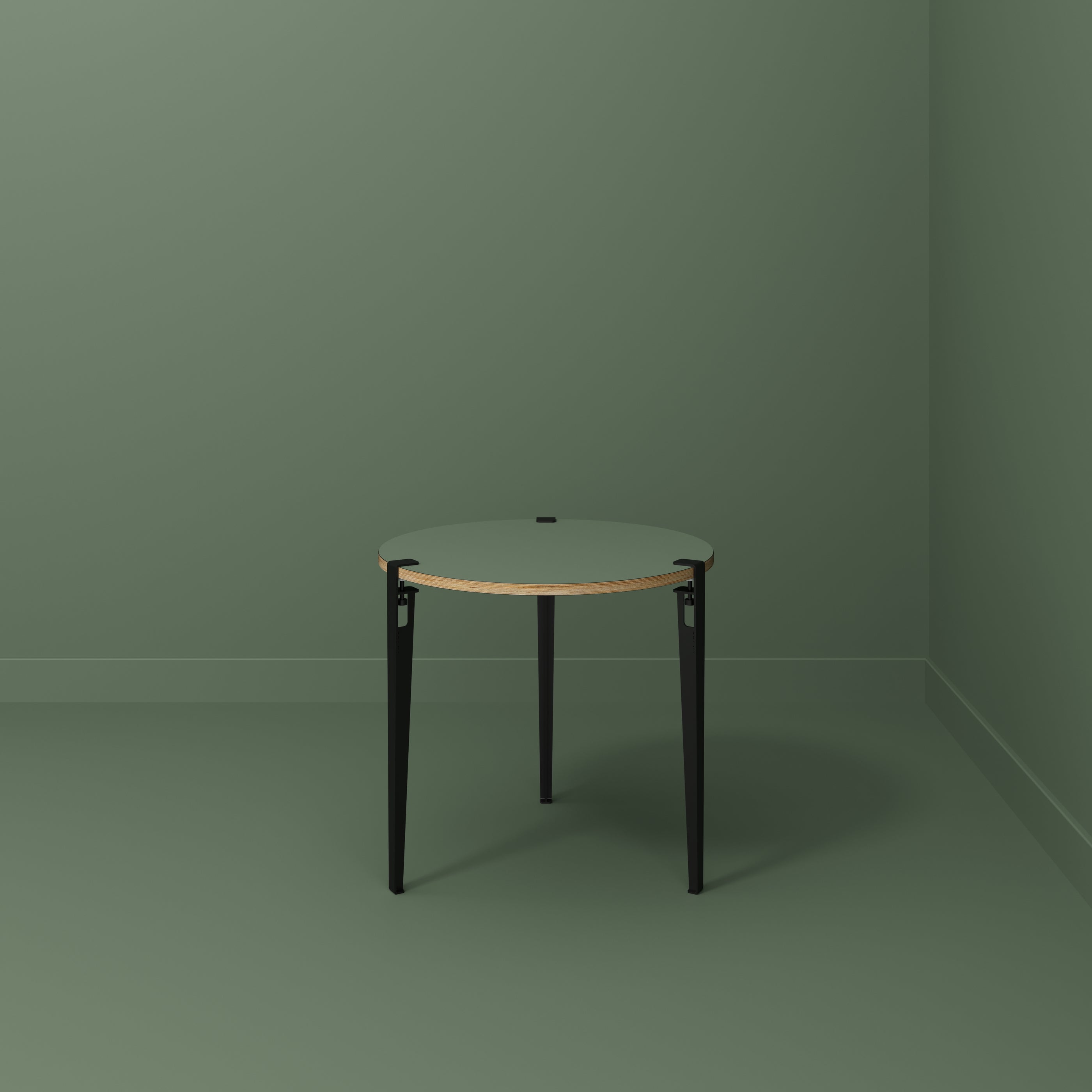 Plywood Round Table with Black Tiptoe Legs - Formica Green Slate - 800