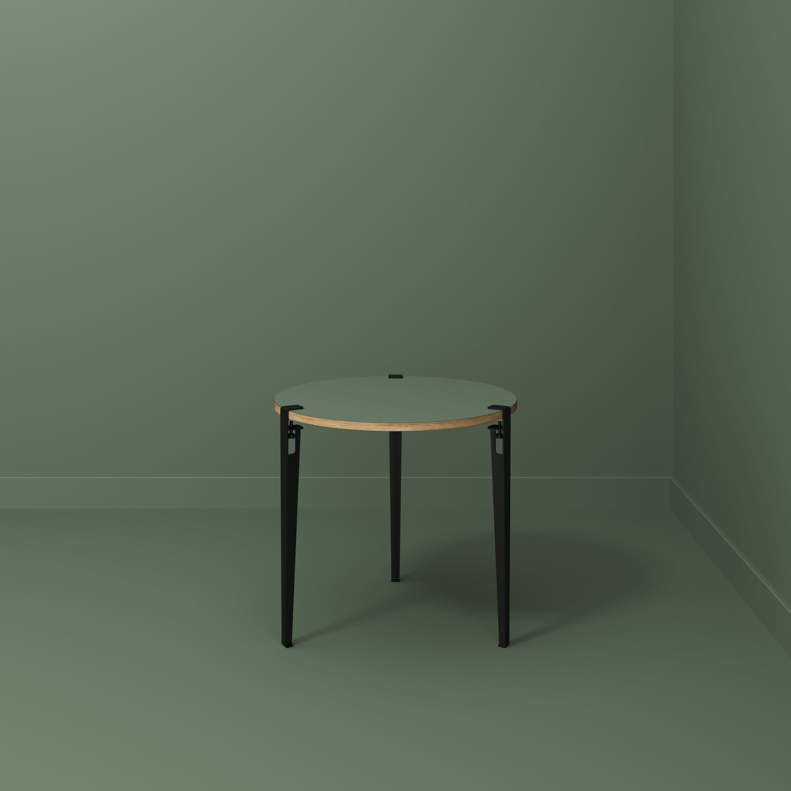 Plywood Round Table with Black Tiptoe Legs - Formica Green Slate - 800