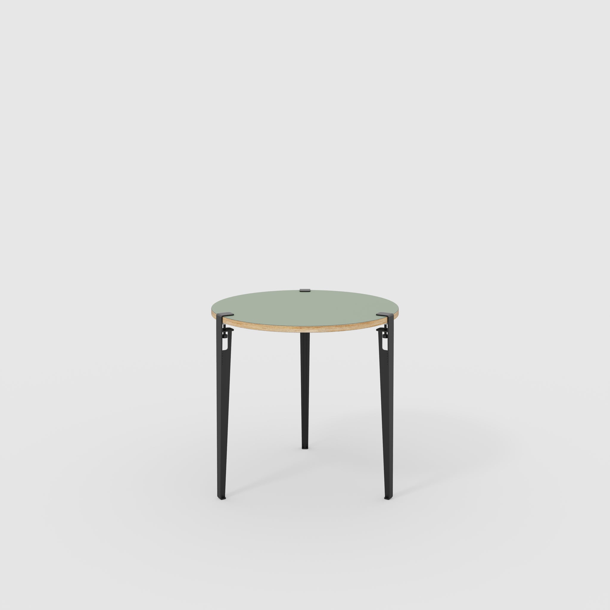 Plywood Round Table with Black Tiptoe Legs - Formica Green Slate - 800