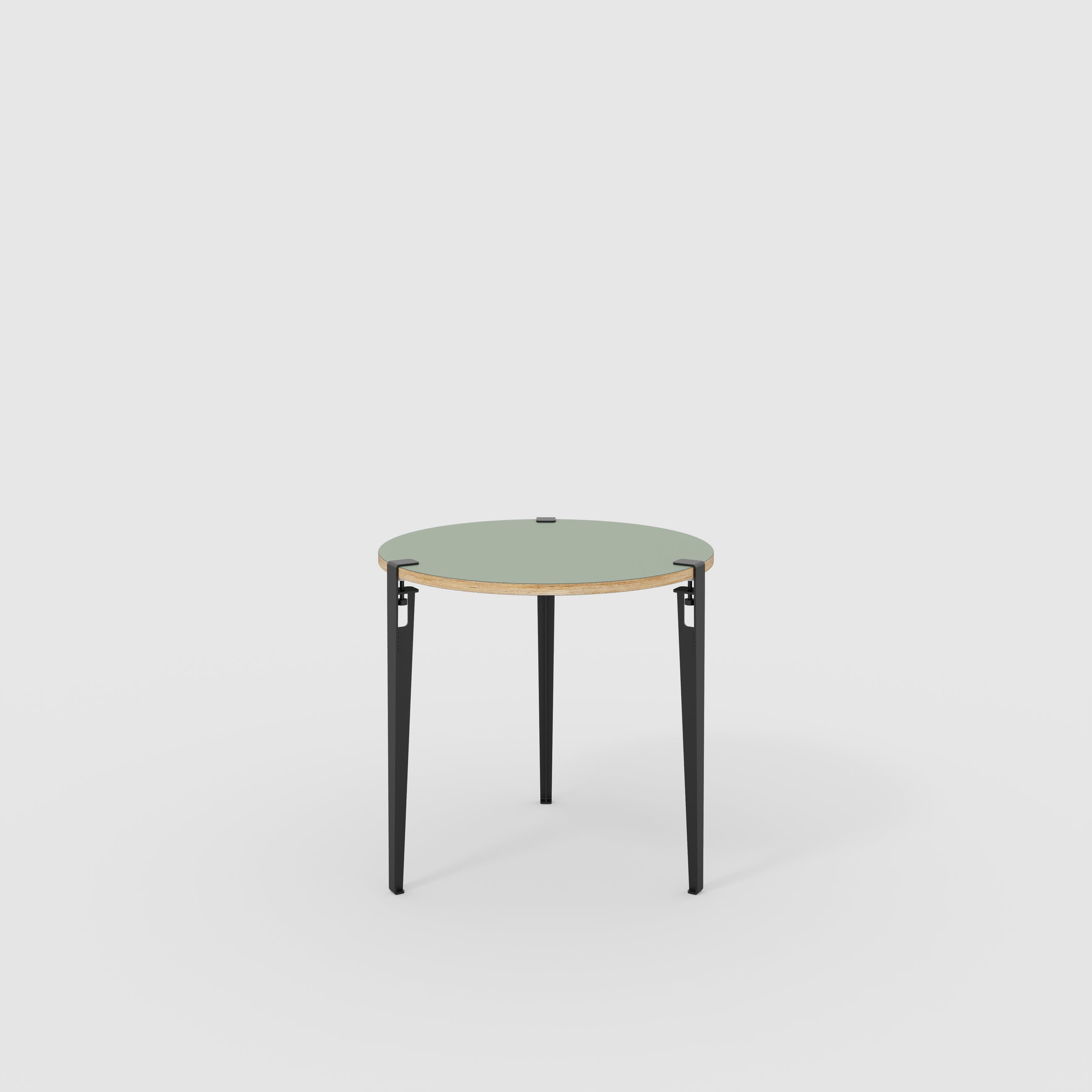 Plywood Round Table with Black Tiptoe Legs - Formica Green Slate - 800