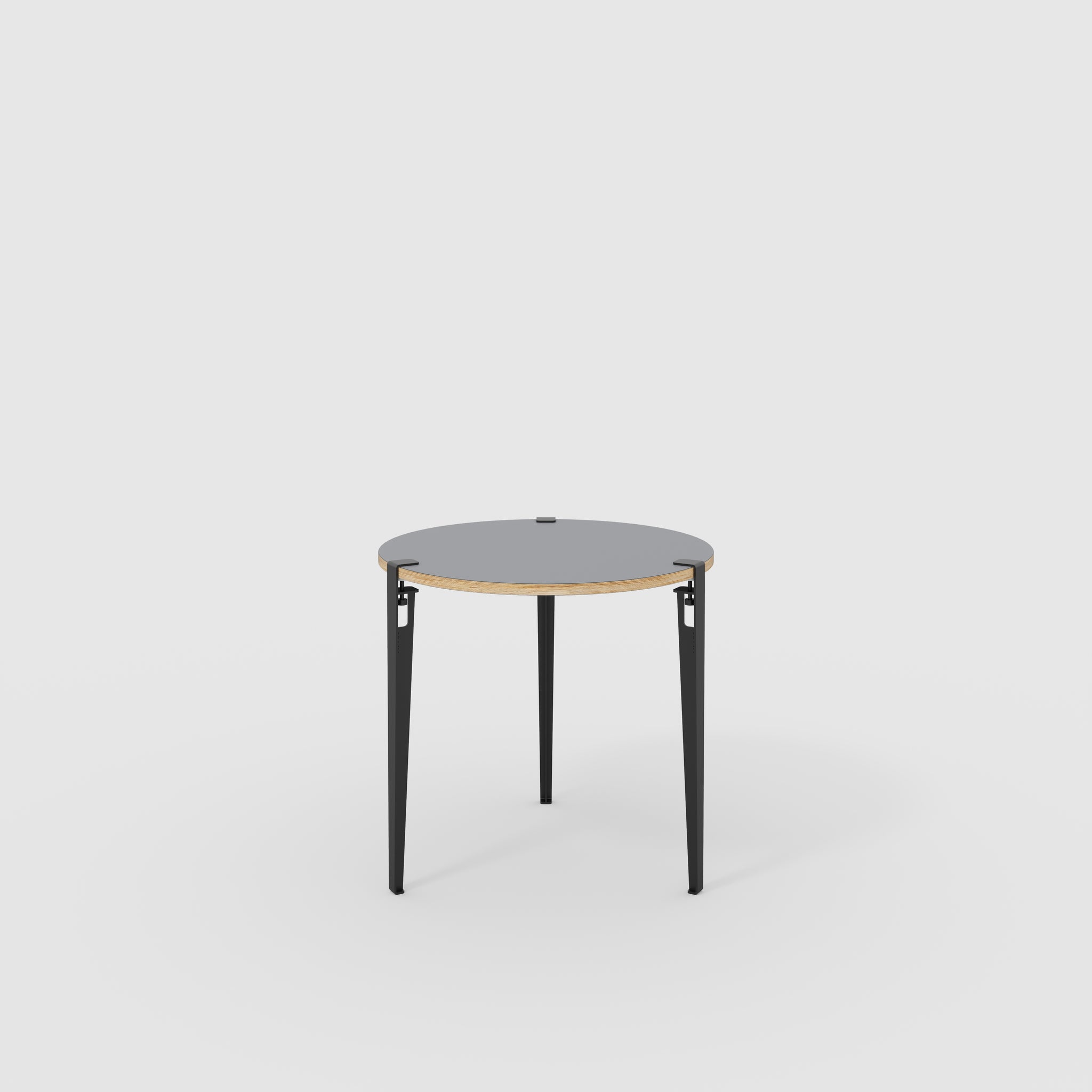 Plywood Round Table with Black Tiptoe Legs - Formica Tornado Grey - 80