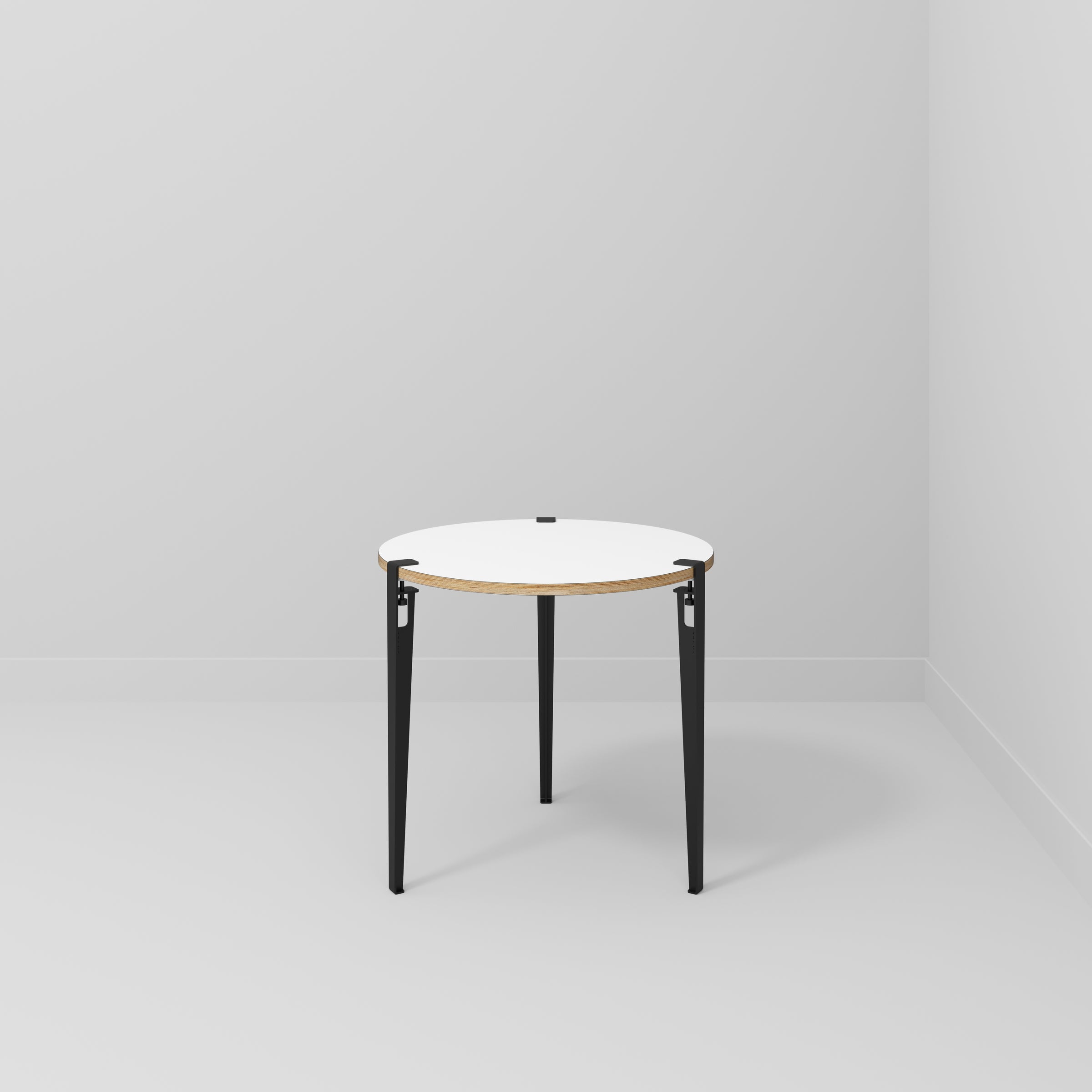 Plywood Round Table with Black Tiptoe Legs - Formica White - 800(dia)