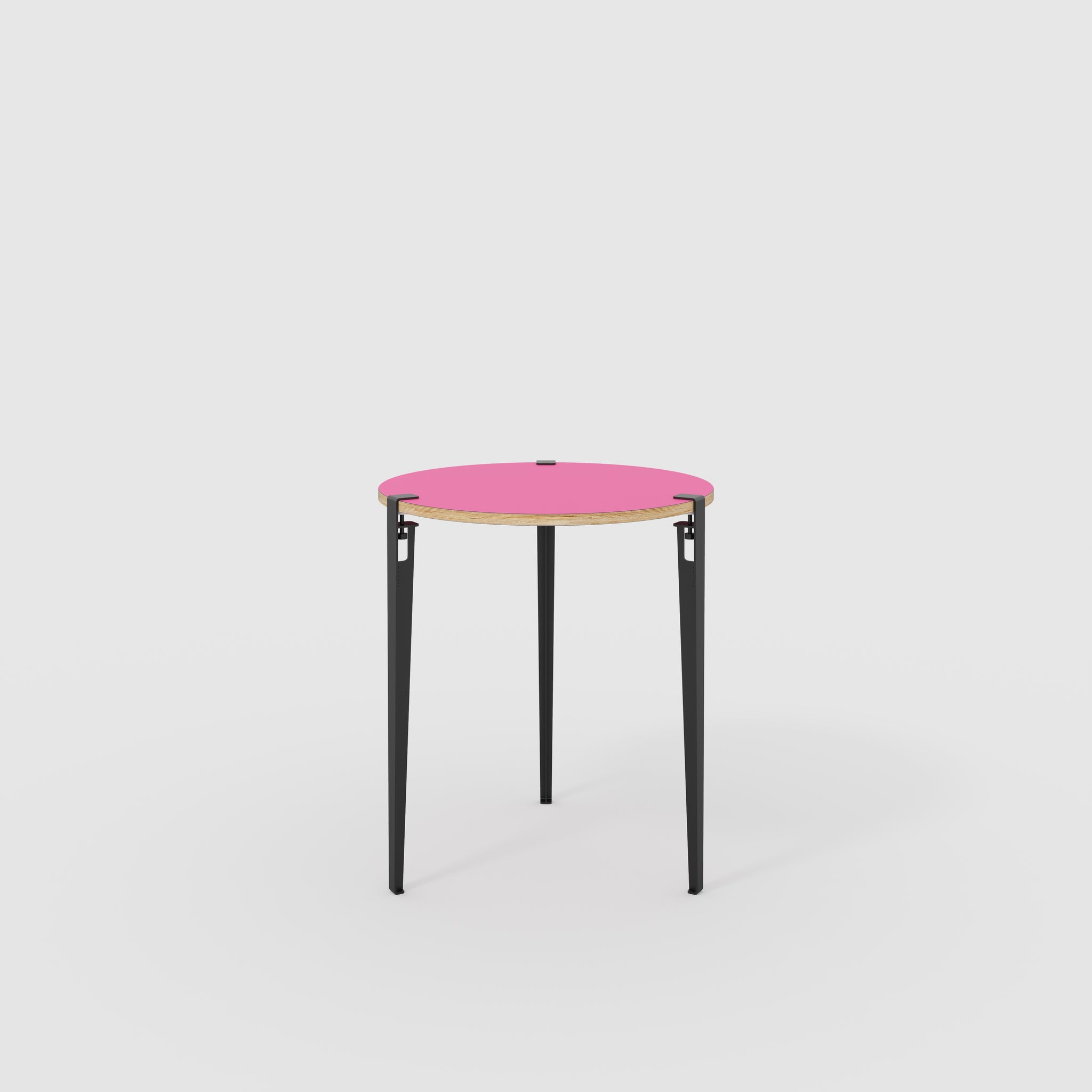 Plywood Round Table with Black Tiptoe Legs - Formica Juicy Pink - 800(