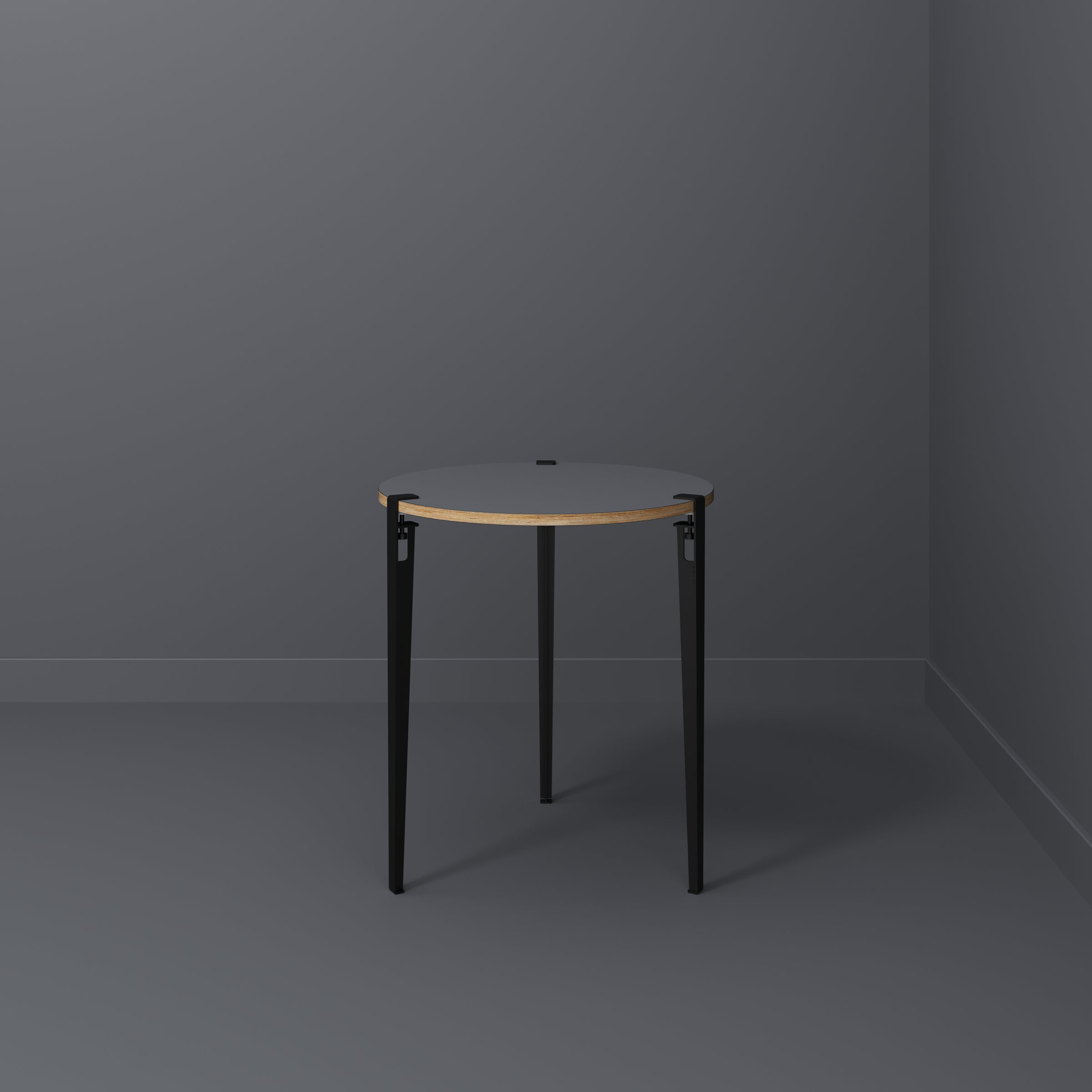 Plywood Round Table with Black Tiptoe Legs - Formica Tornado Grey - 80