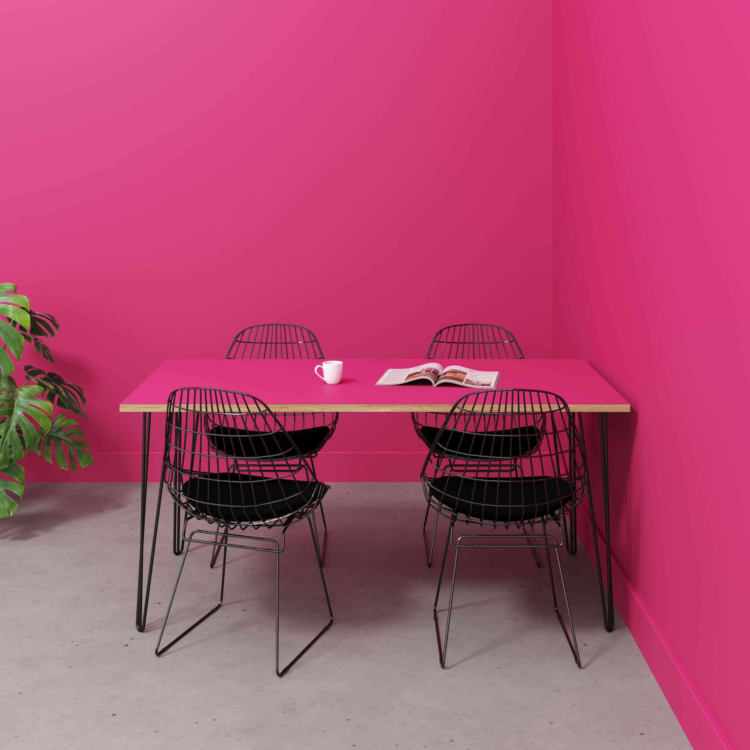 Plywood Table with Black Hairpin Legs - Formica Juicy Pink - 1600(w) x