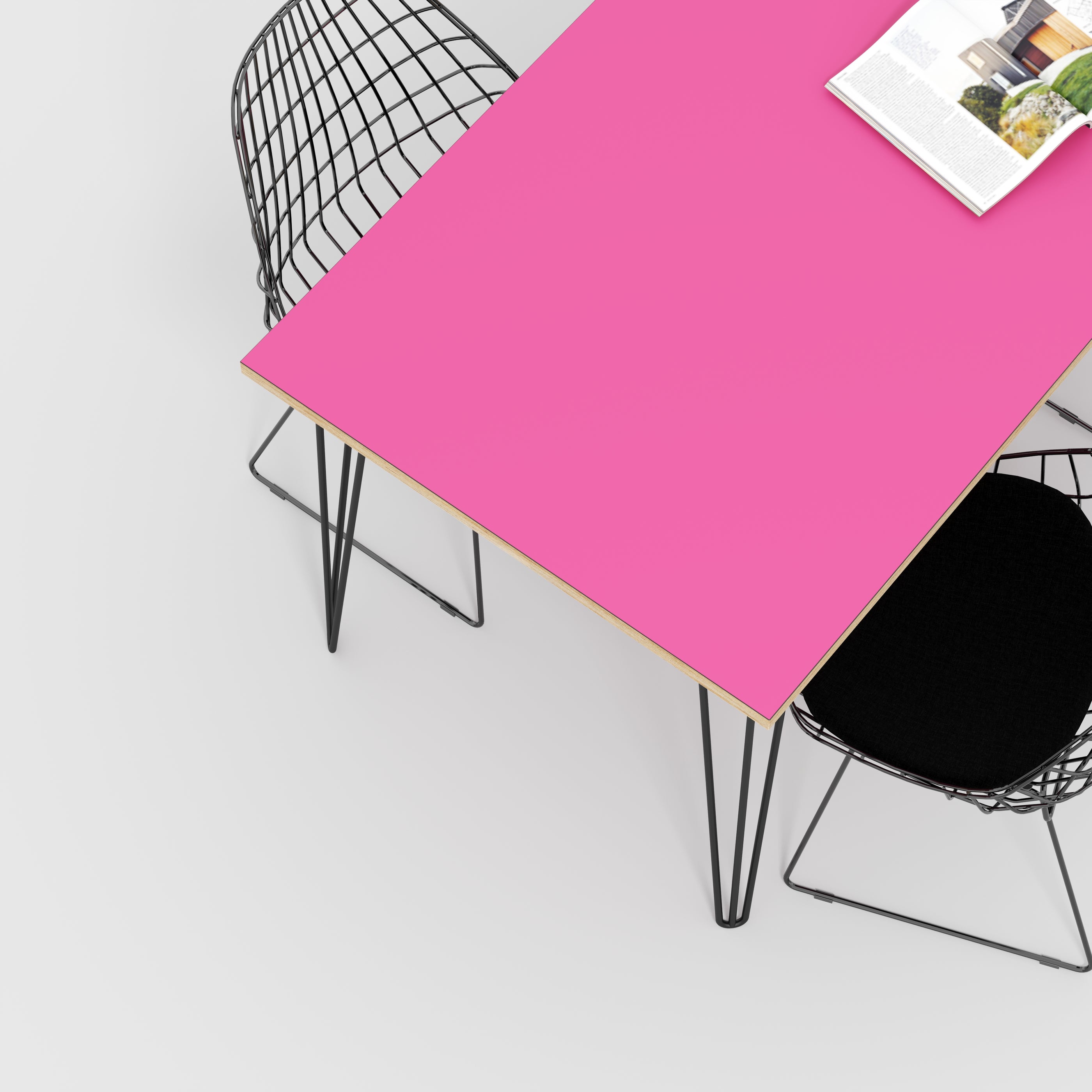 Plywood Table with Black Hairpin Legs - Formica Juicy Pink - 1600(w) x