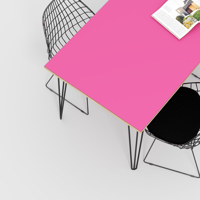 Plywood Table with Black Hairpin Legs - Formica Juicy Pink - 1600(w) x