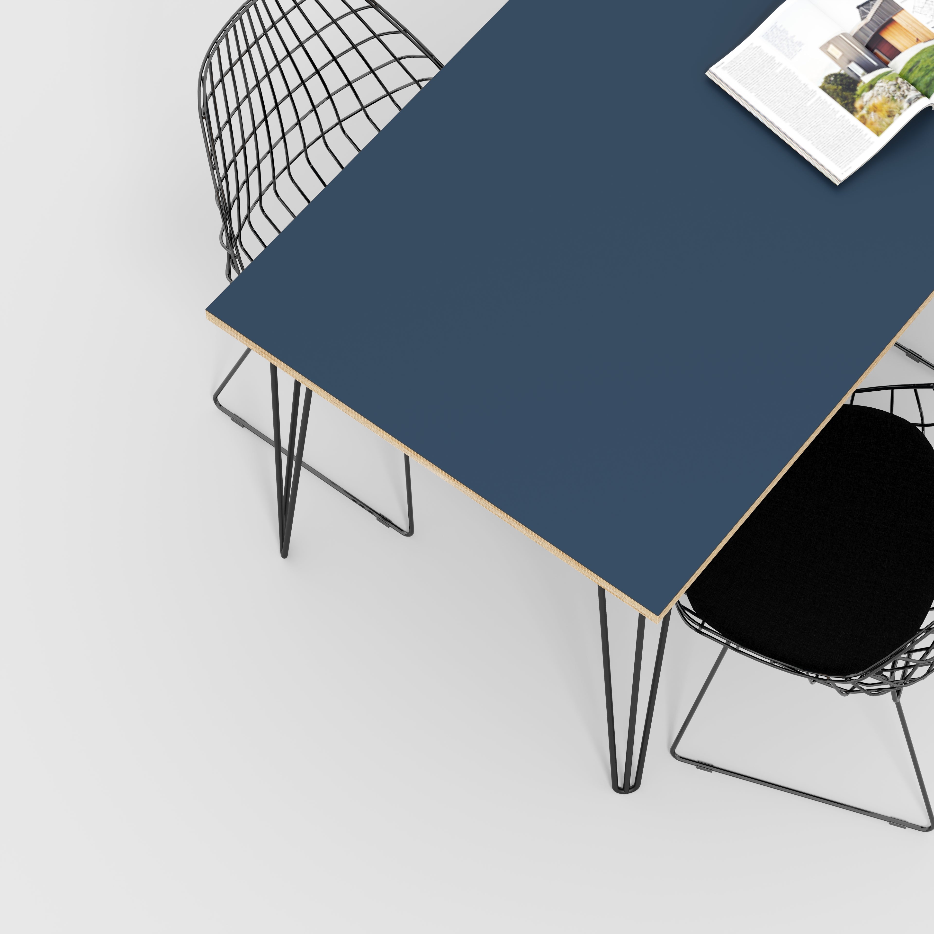 Table with Black Hairpin Legs - Formica Night Sea Blue - 1600(w) x 800 ...