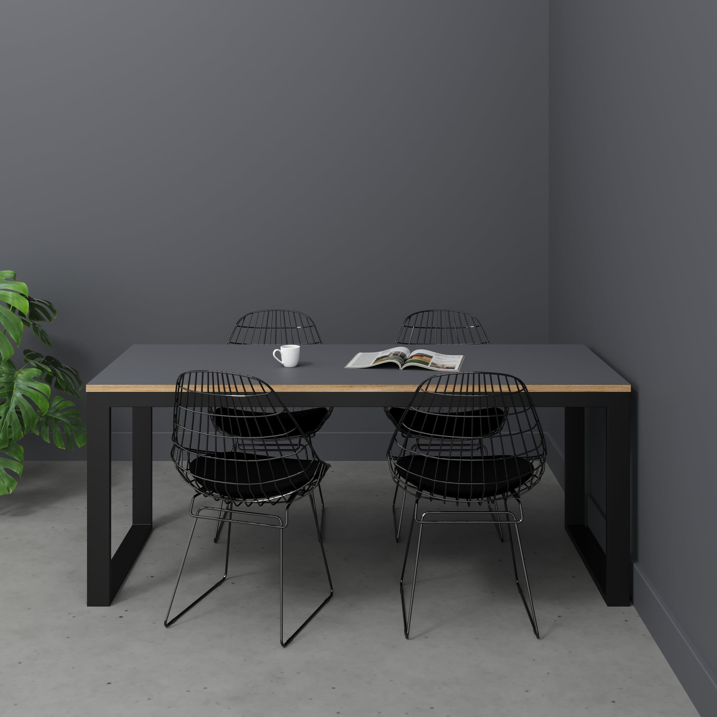 Table with Black Industrial Frame - Formica Tornado Grey- 1800(w) x 74