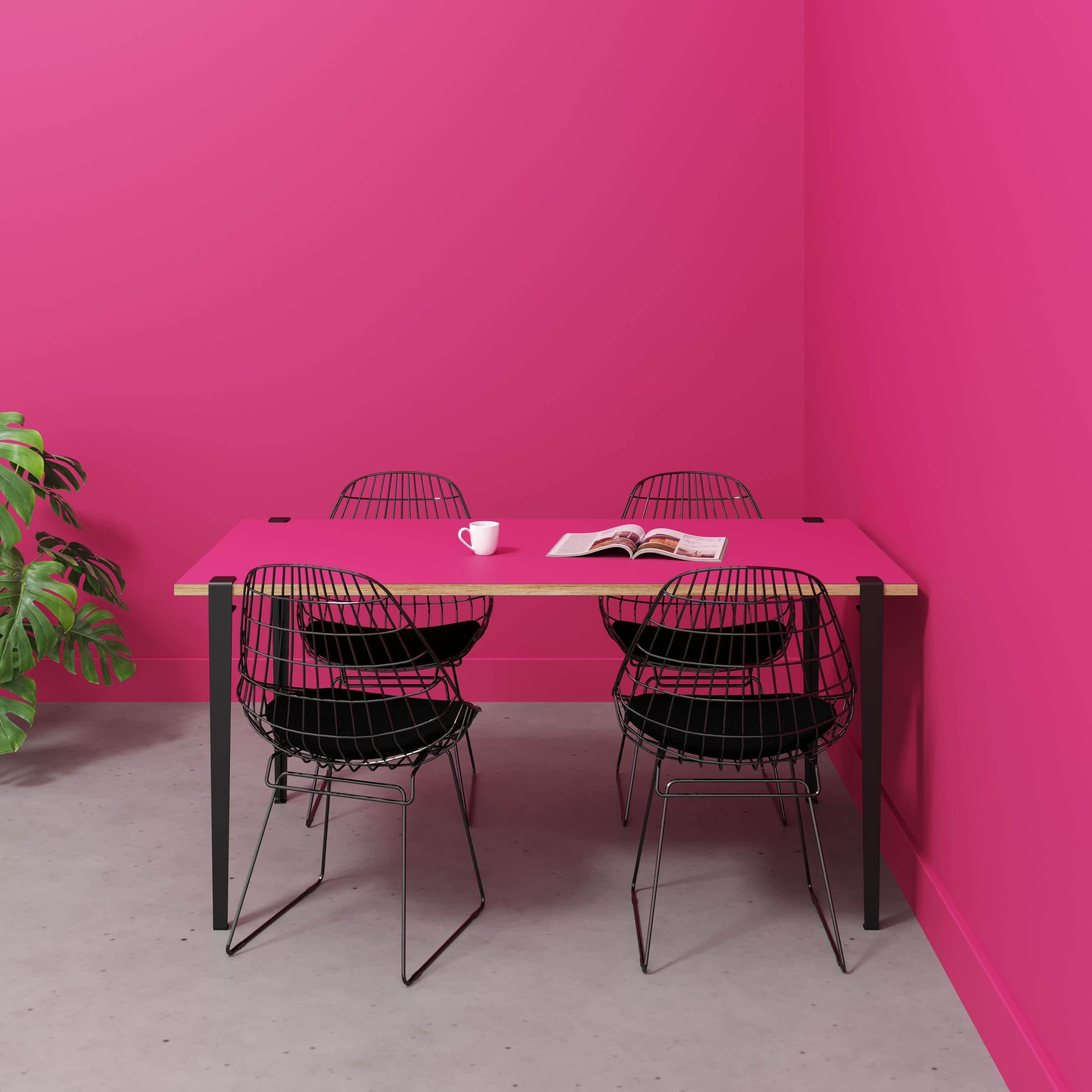 Plywood Table with Black Tiptoe Legs - Formica Juicy Pink - 1600(w) x