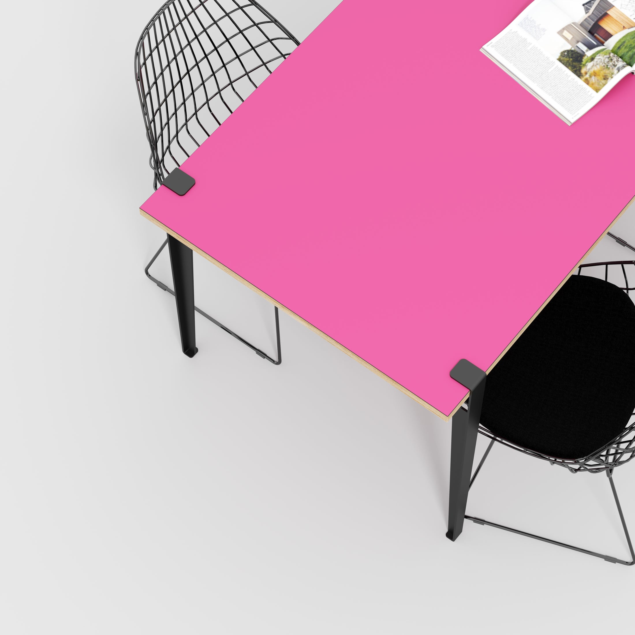 Plywood Table with Black Tiptoe Legs - Formica Juicy Pink - 1600(w) x