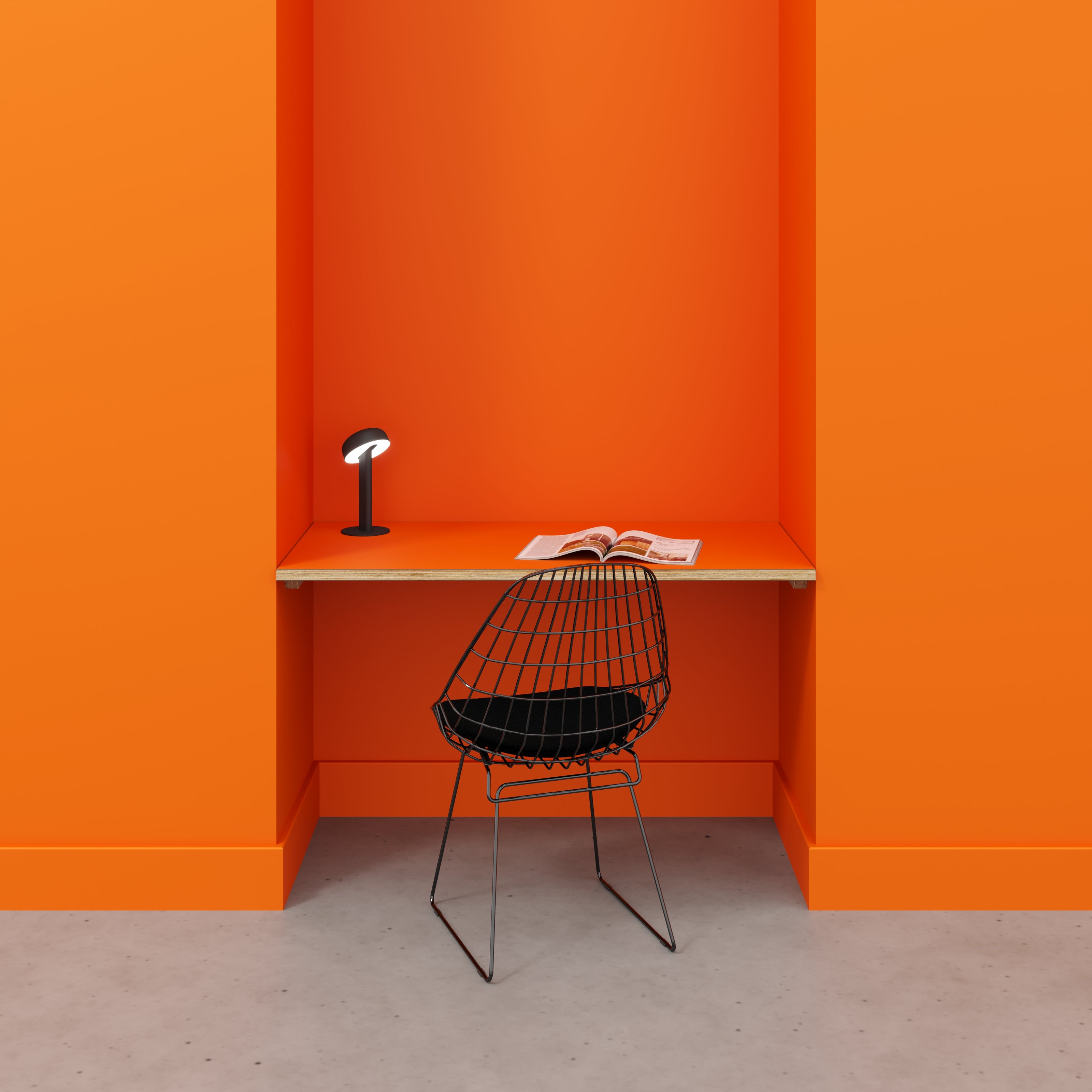 Plywood Wall Desk with Battens - Formica Levante Orange - 1200(w) x 60