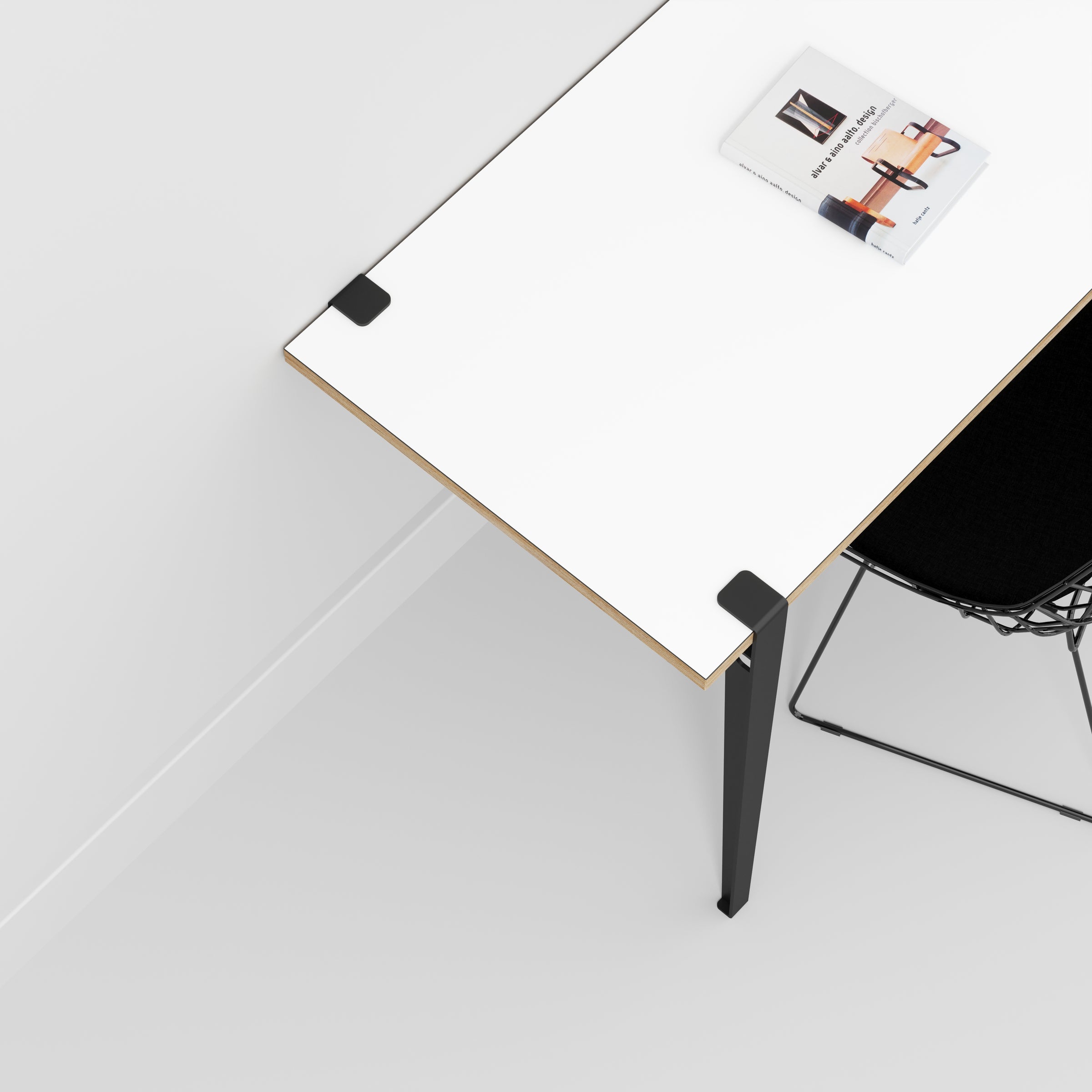 Plywood Wall Desk with Black Tiptoe Legs and Tiptoe Wall Brackets - Fo