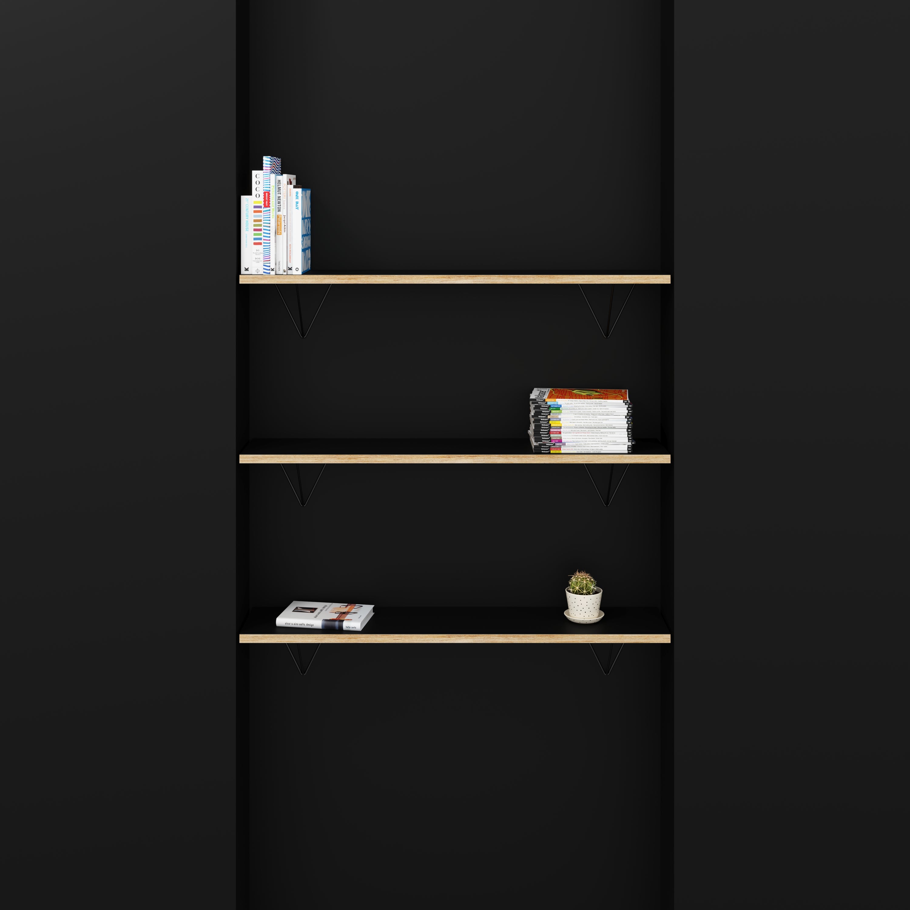 Plywood Wall Shelf with Prism Brackets - Formica Diamond Black - 1200(