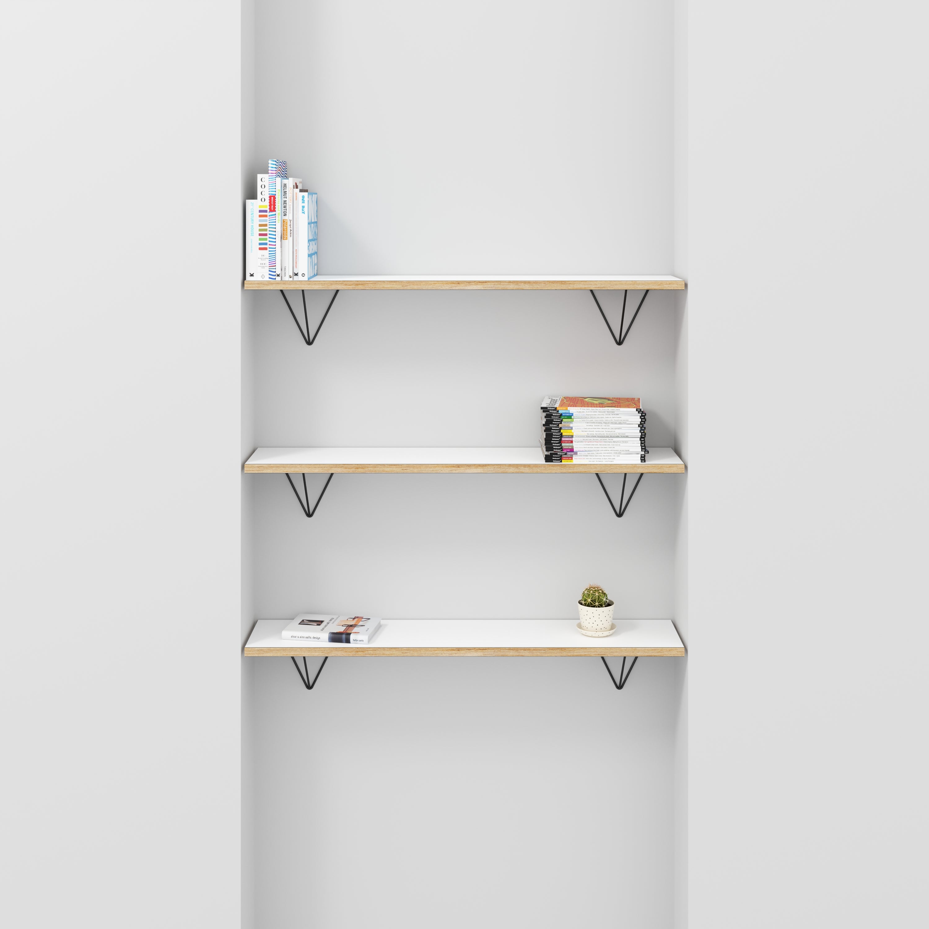 Plywood Wall Shelf with Prism Brackets - Formica White - 1200(w) x 250