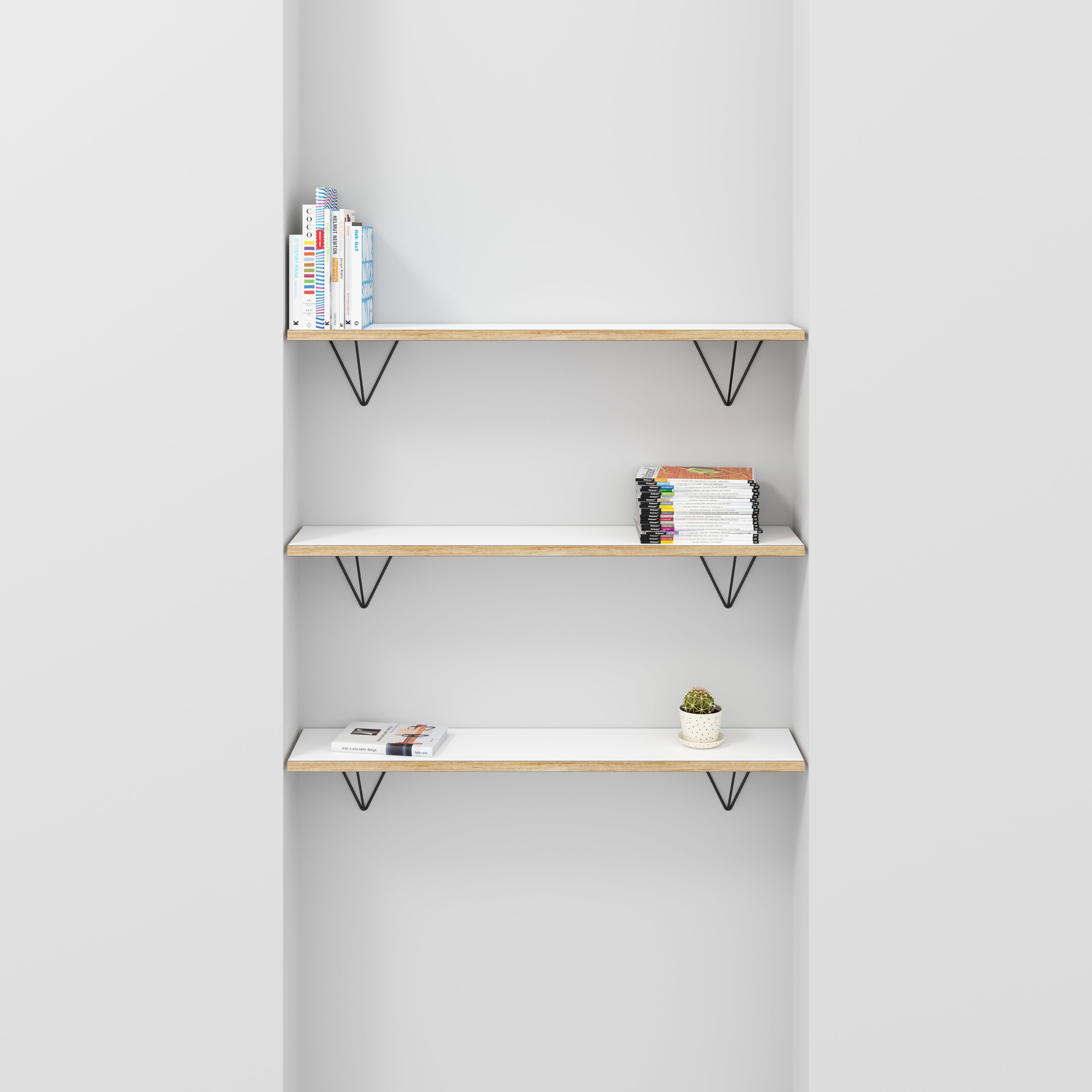 Wall Shelf with Prism Brackets - Formica White - 1200(w) x 250(d ...