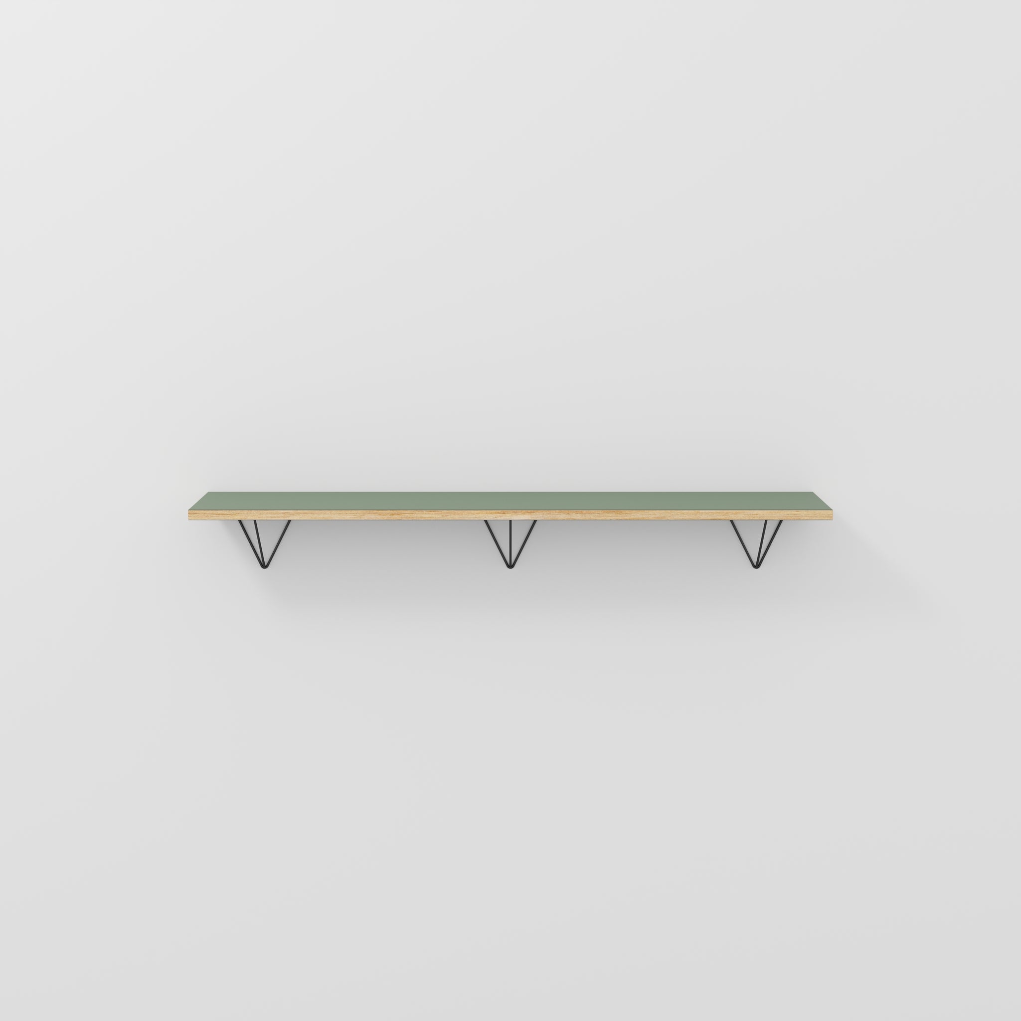 Plywood Wall Shelf with Prism Brackets - Formica Green Slate - 1600(w)