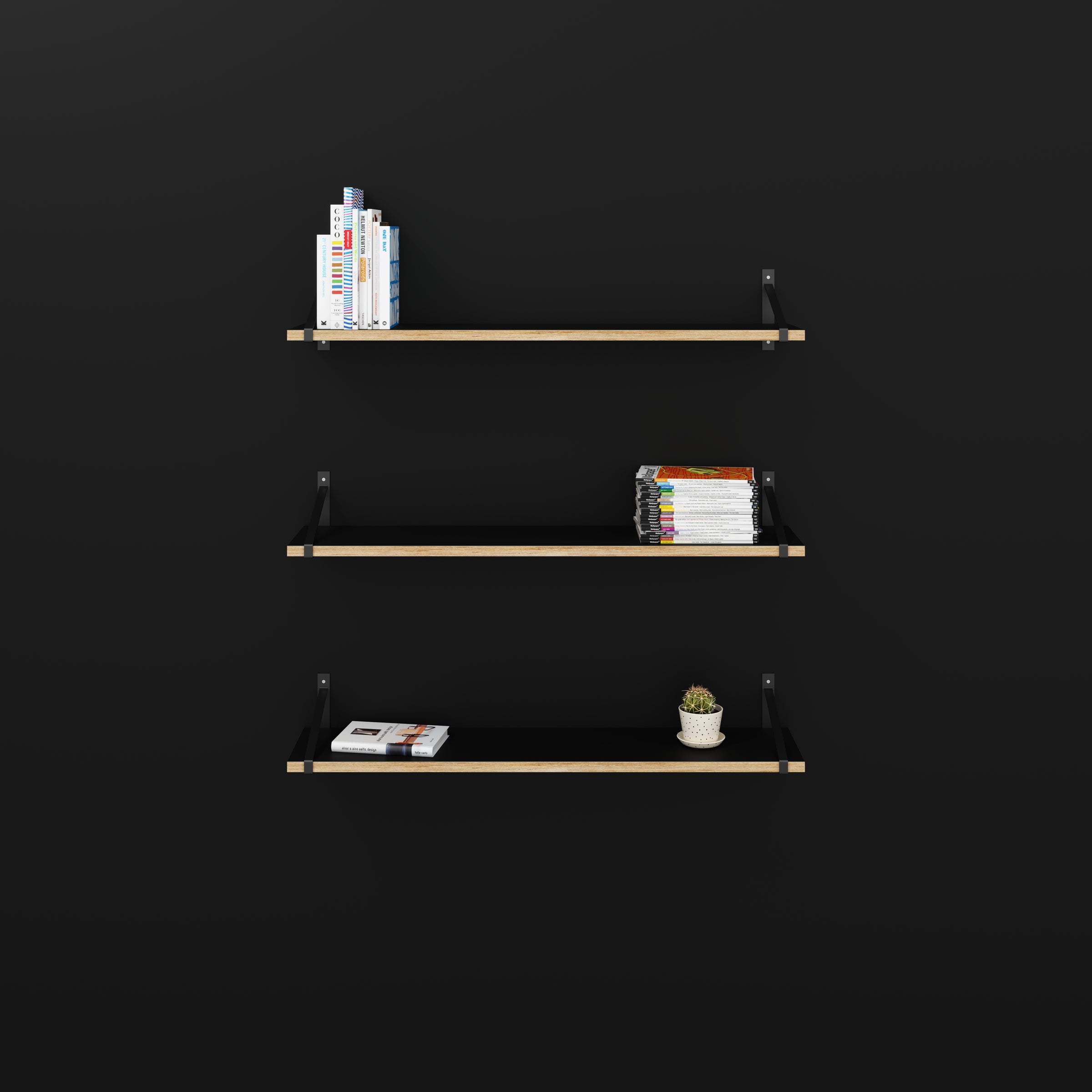 Plywood Wall Shelf with Suspense Brackets - Formica Diamond Black - 12