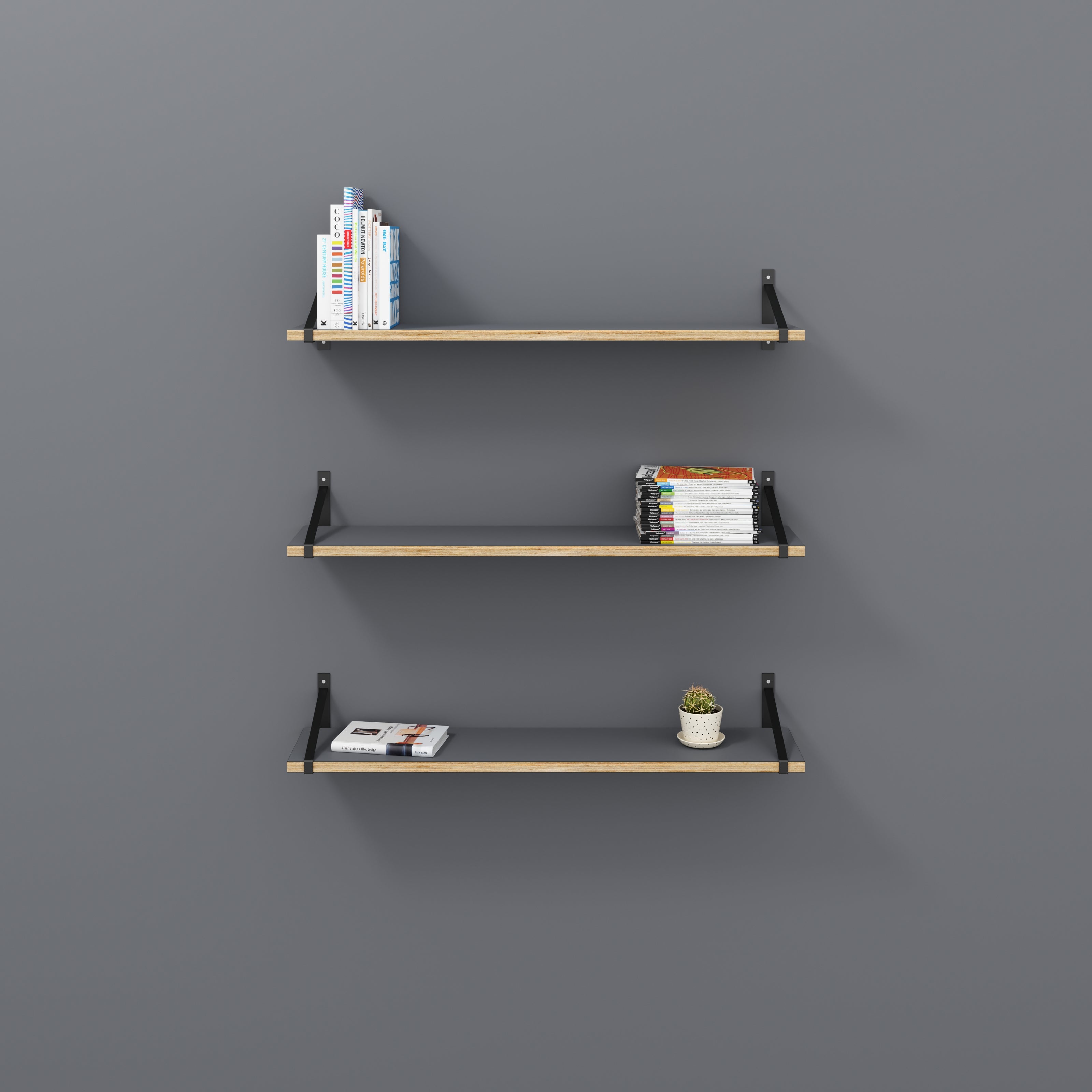 Plywood Wall Shelf with Suspense Brackets - Formica Tornado Grey - 120