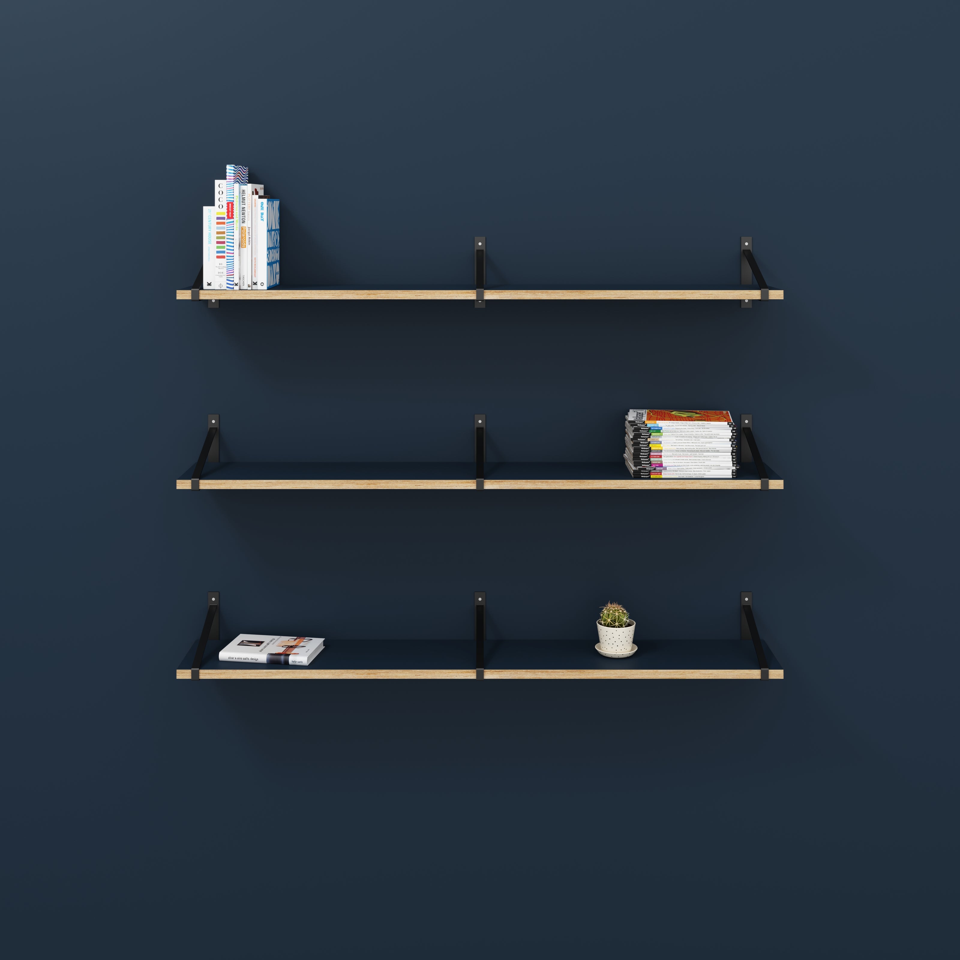 Plywood Wall Shelf with Suspense Brackets - Formica Night Sea Blue - 1
