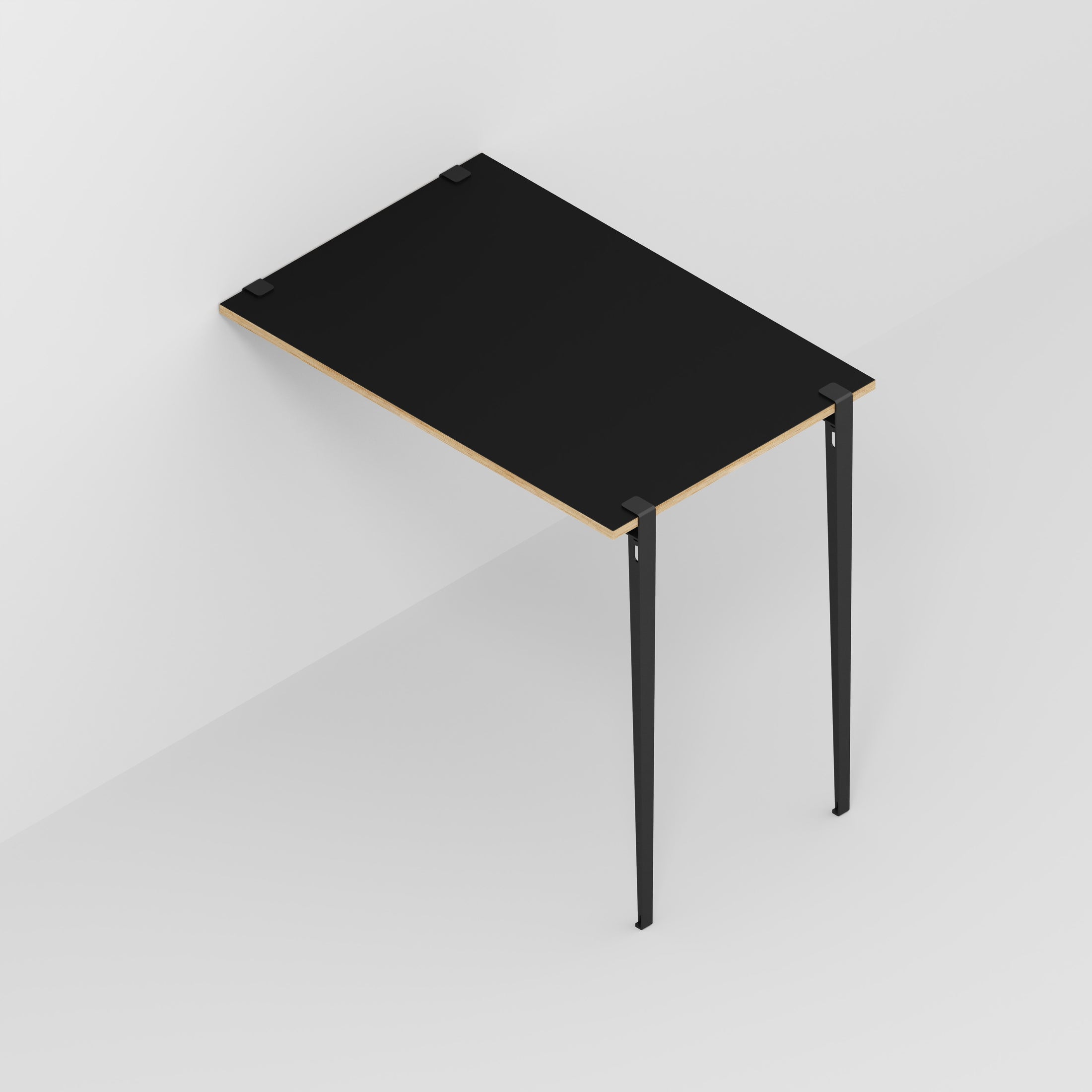 Plywood Wall Table with Black Tiptoe Legs and Brackets - Formica Diamo