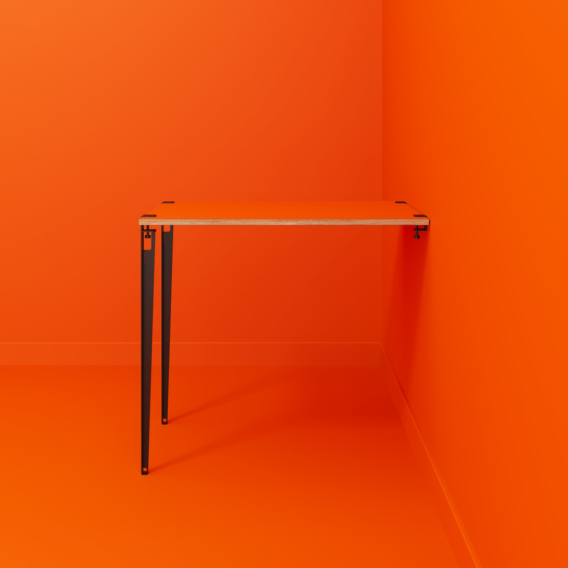 Plywood Wall Table with Black Tiptoe Legs and Brackets - Formica Levan